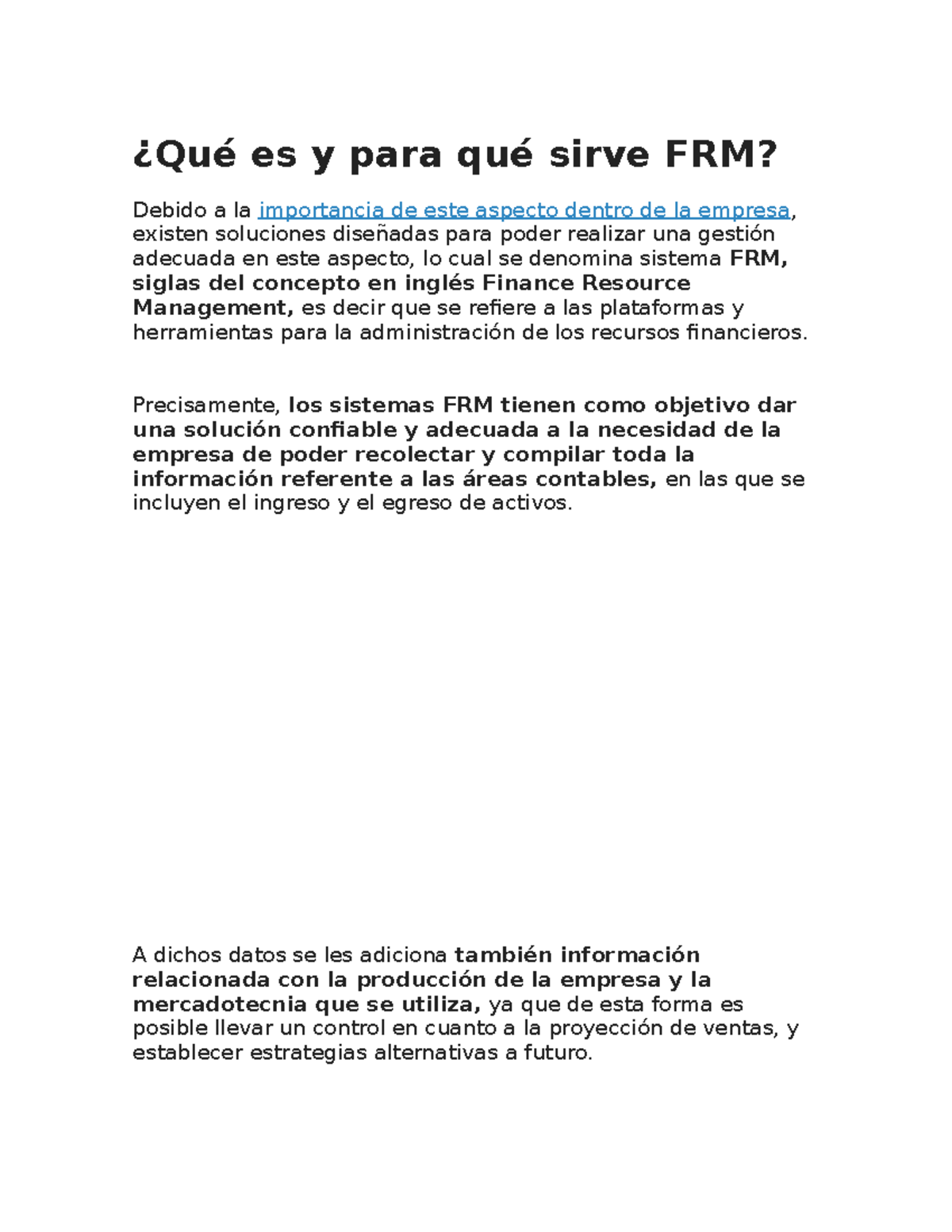 ¿Qué es y para qué sirve el sistema FRM en las empresas? - Studocu