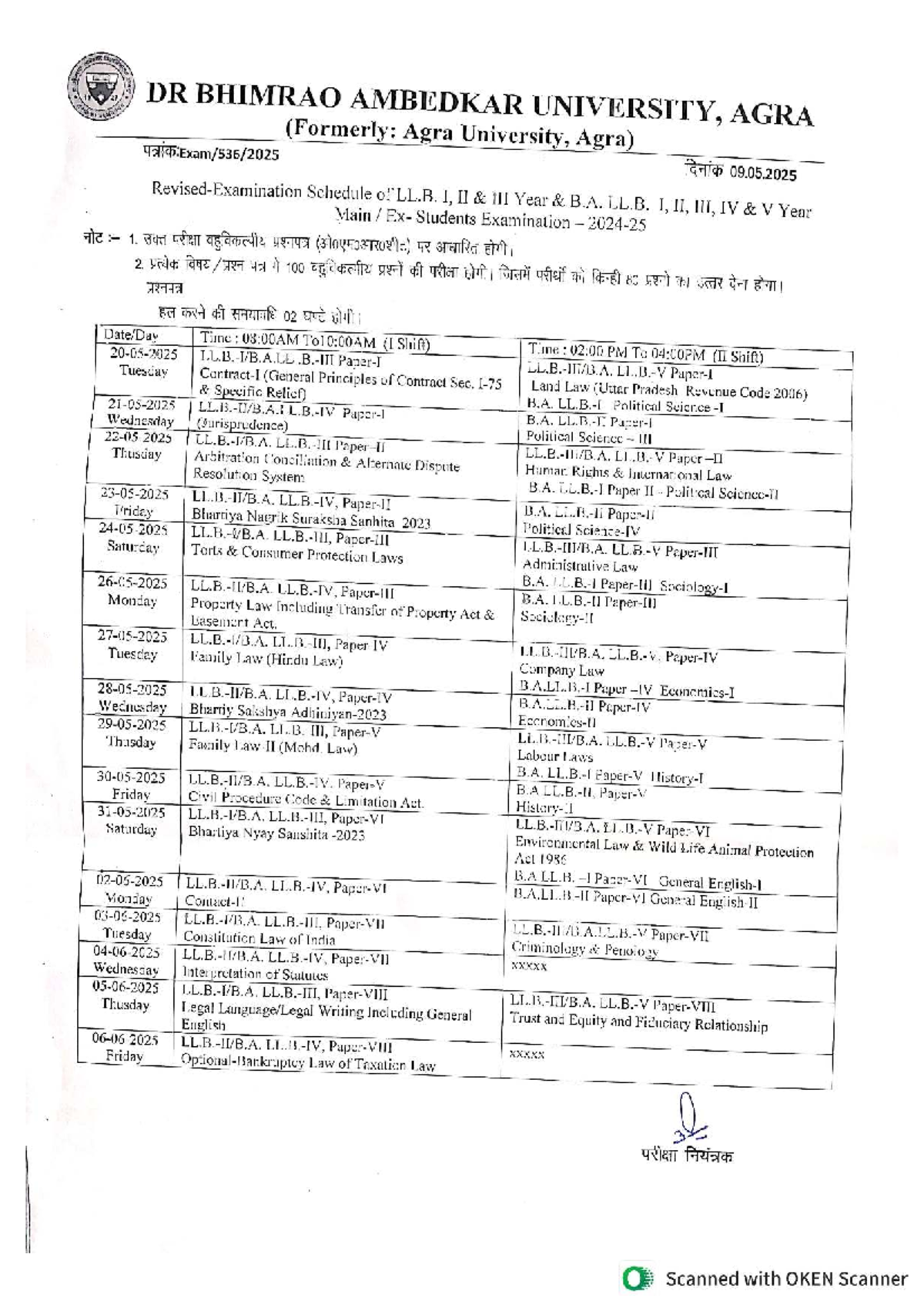 LL.B. Exam Schedule for I, II, IV, V Year - 1327 DR BHIMRAO AMBEDKAR ...