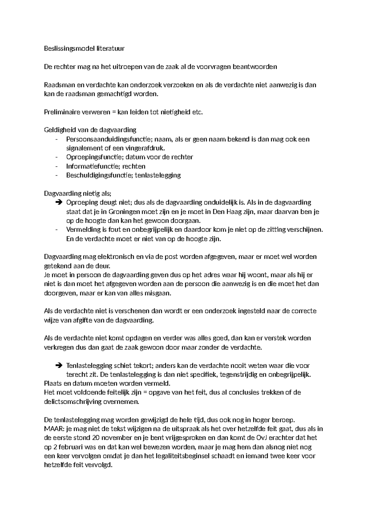Beslissingsmodel Literatuur: Dagvaarding en Tenlastelegging in ...