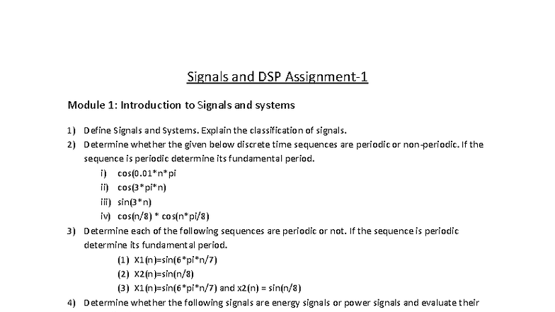 Signals and DSP (Module 1 & 2): Intro to Signals, Systems & DFT - Studocu