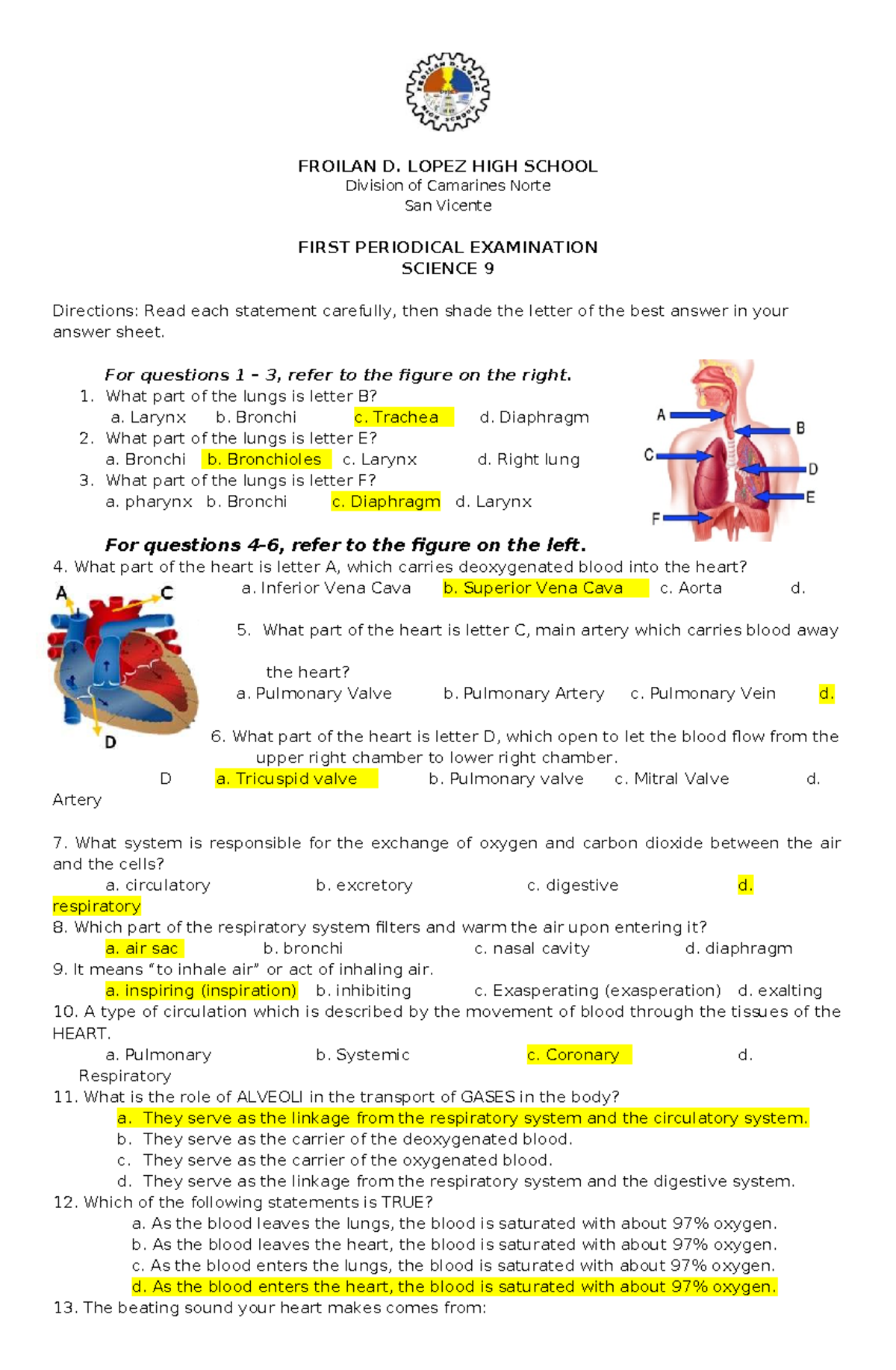 FIRST PERIODICAL EXAMINATION SCIENCE 9 - Studocu