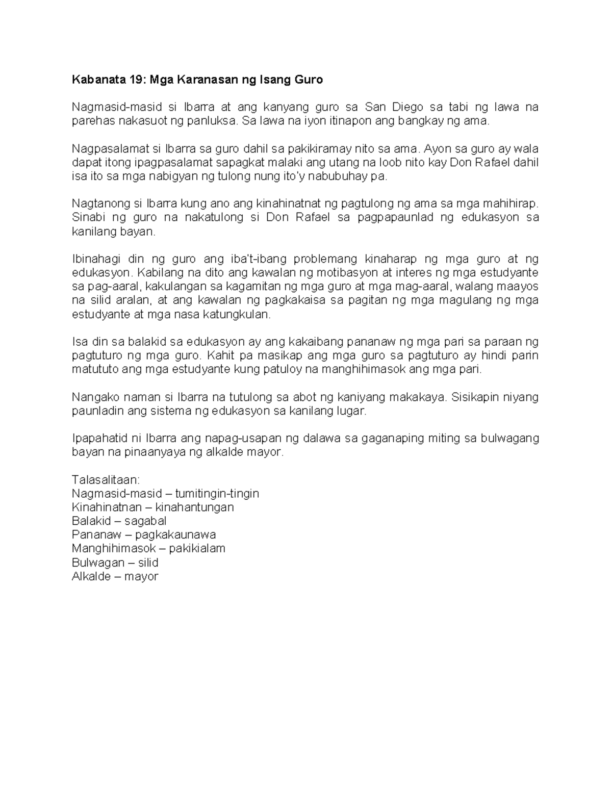 Kabanata 19: Mga Karanasan ng Isang Guro sa San Diego - Studocu