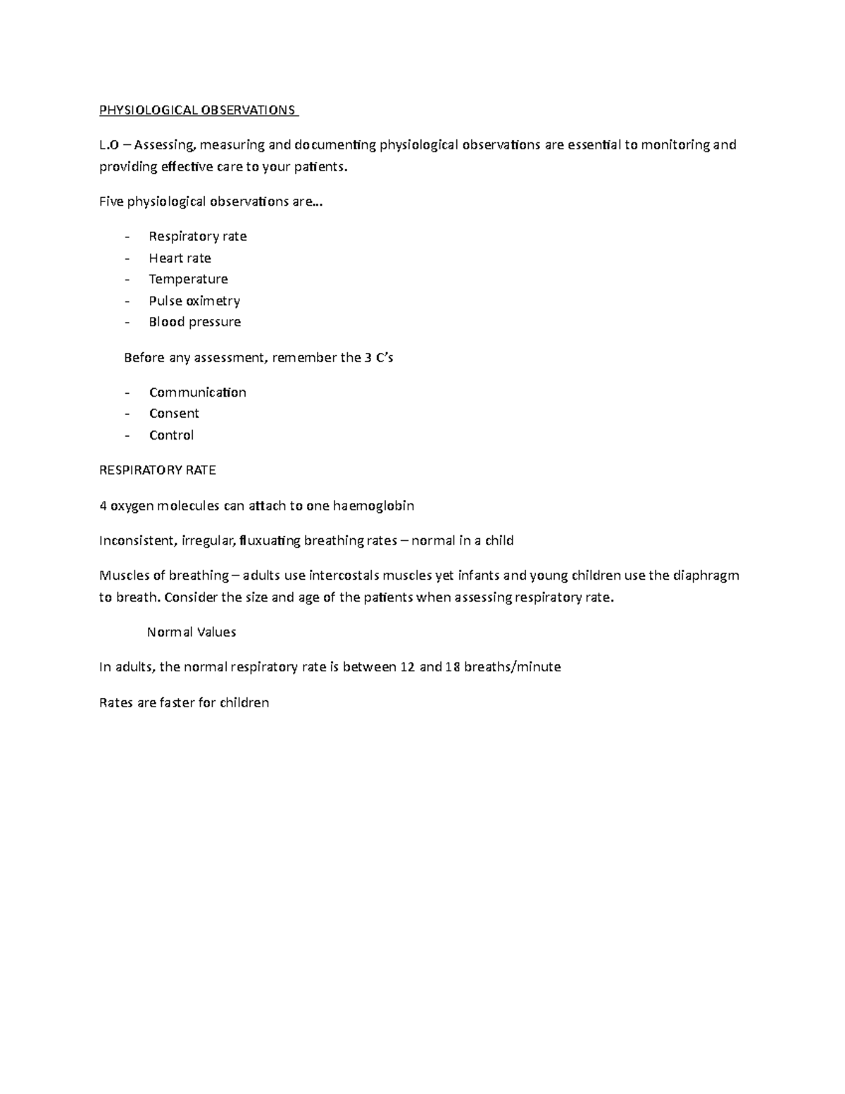 Physiological Observations - Five physiological observations are ...