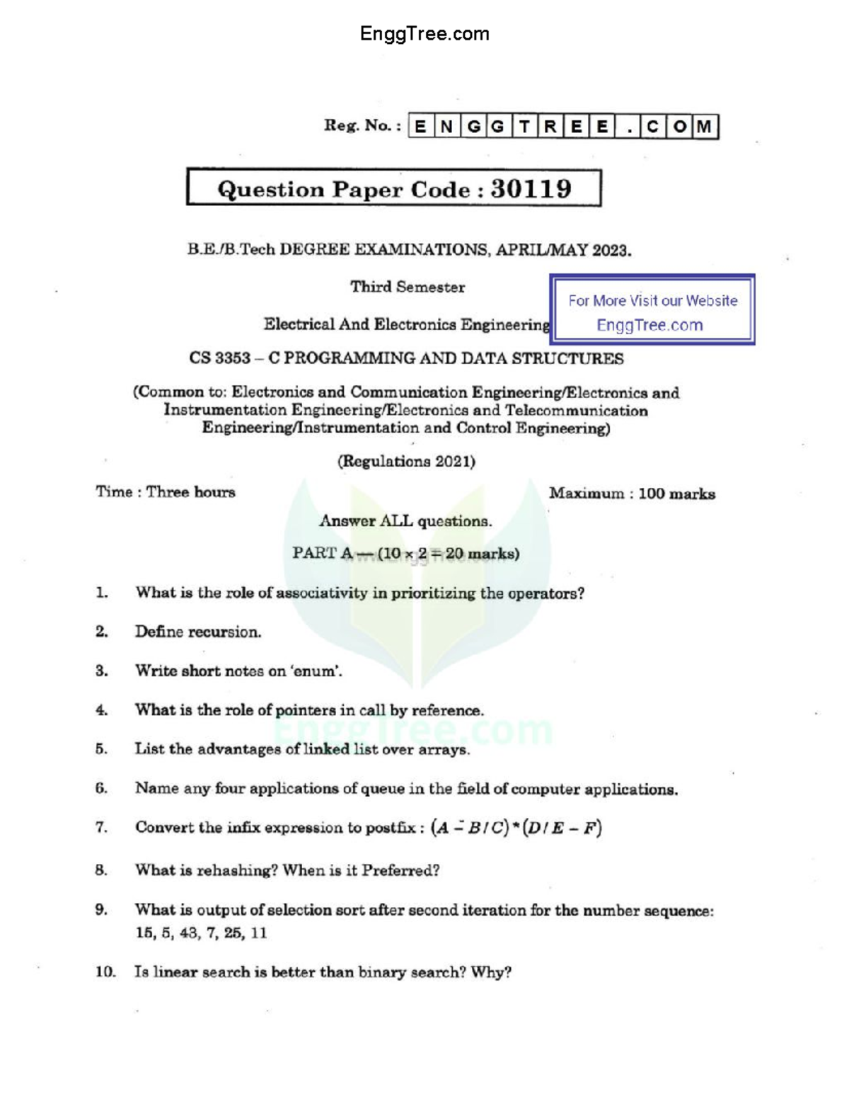 CS3353 C Programming and Data Structures Apr-May 2023 Exam Paper - Studocu