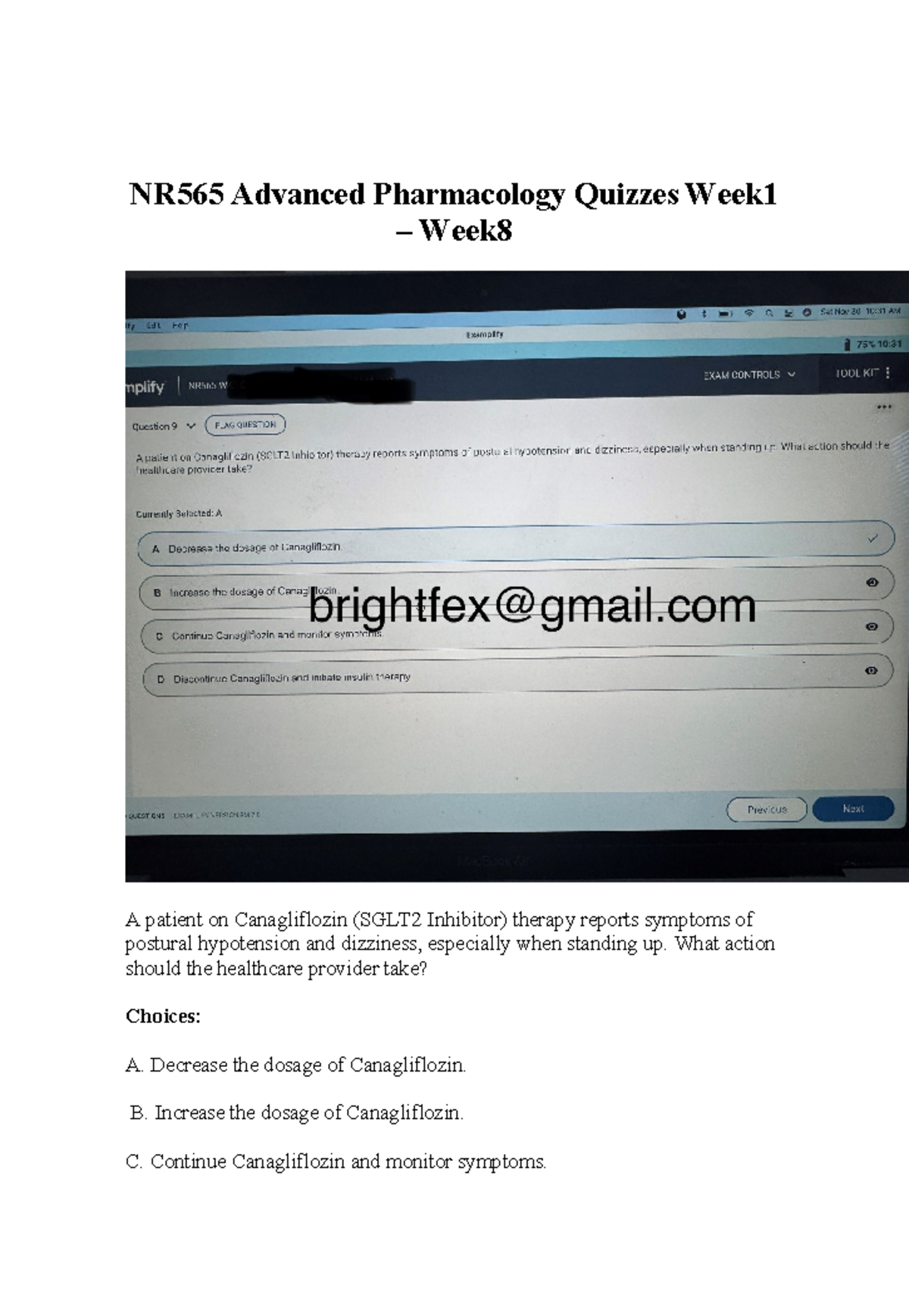 NR565 Advanced Pharmacology Quiz Questions Week 1-8 - Studocu