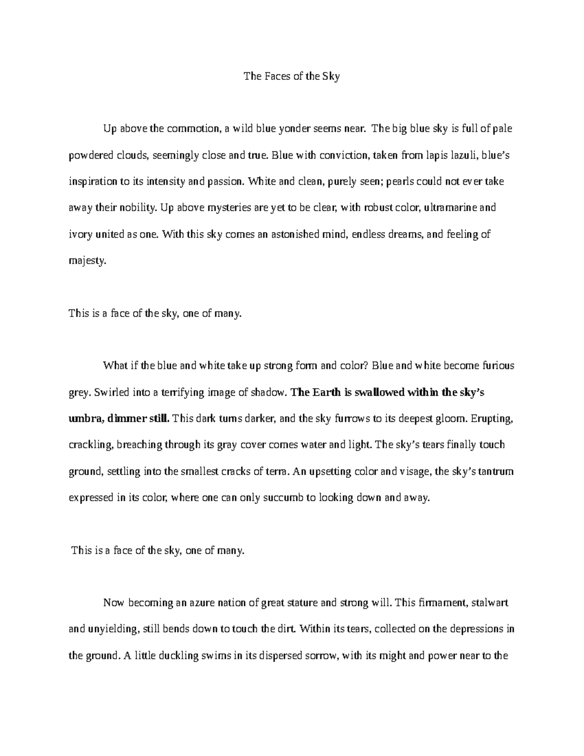 ENG 101 Descriptive Essay: The Many Faces of the Sky - Studocu