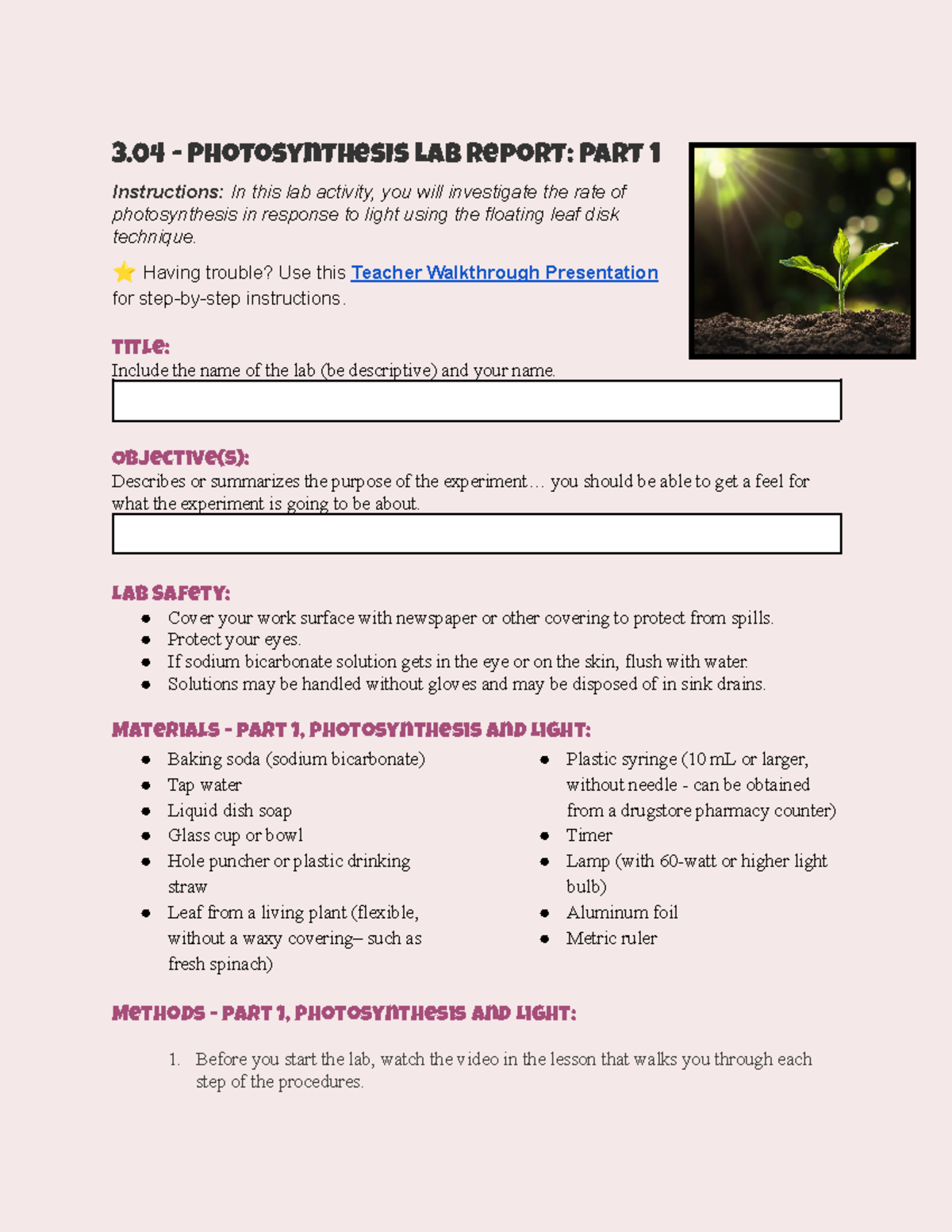 Copy of 3.04 Photosynthesis Lab Report - 3 - Photosynthesis Lab Report ...