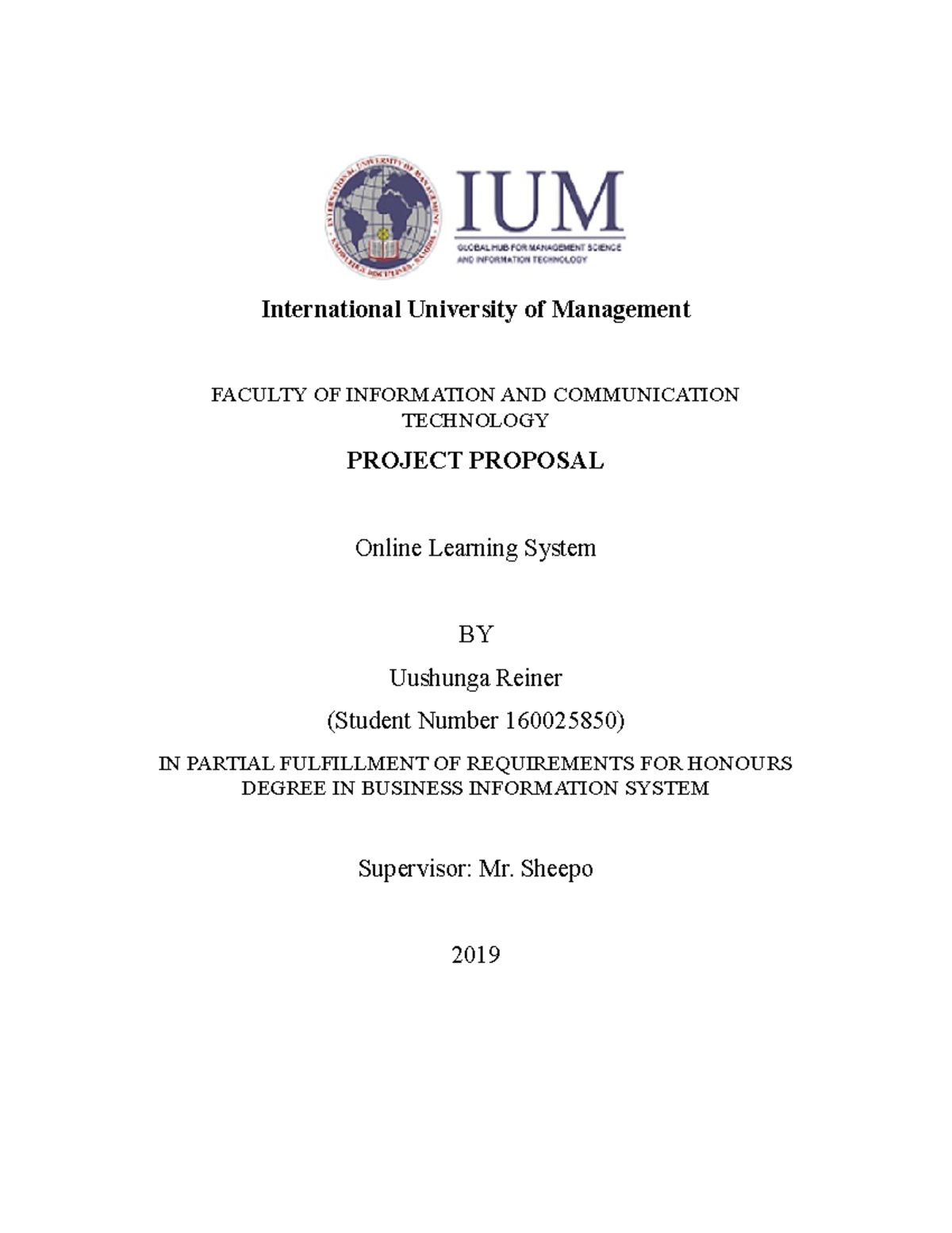 Project Proposal Online Learning System - International University of ...