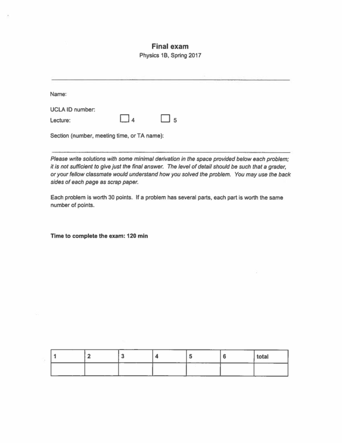 Physics 1B Spring 2017 Final Exam Solutions for Problem 4 - Studocu