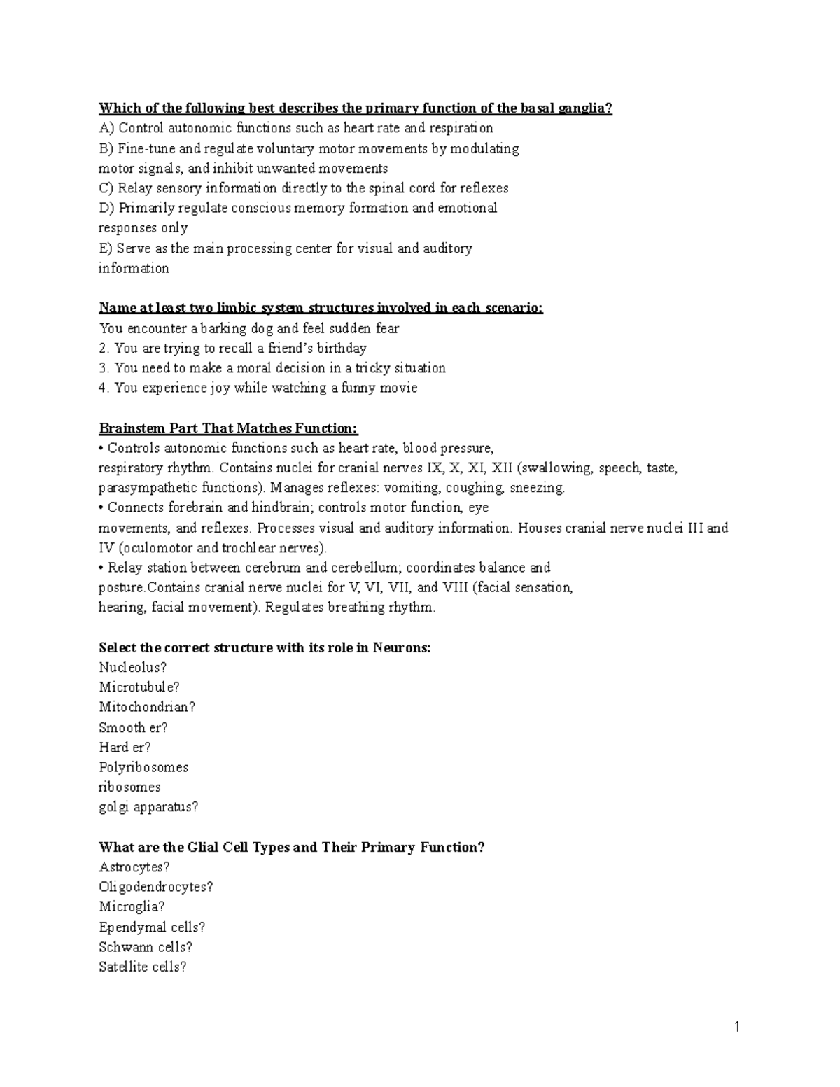 Neuro 371 Final Exam Practice Questions and Key Concepts - Studocu