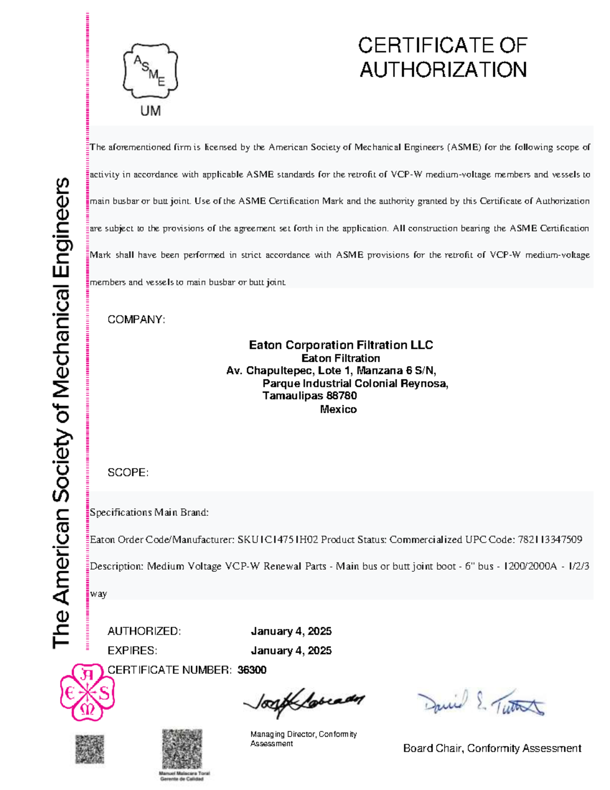 ASME Certificate of Authorization for Eaton Corporation - Studocu