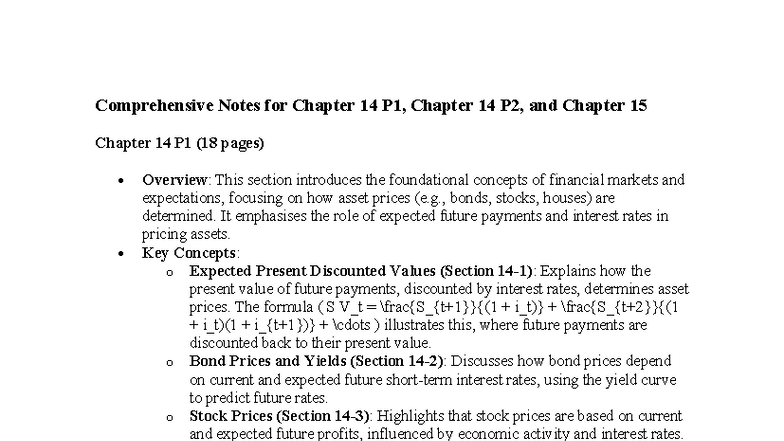 Chapter 14-15 Comprehensive Notes on Financial Markets and Expectations ...