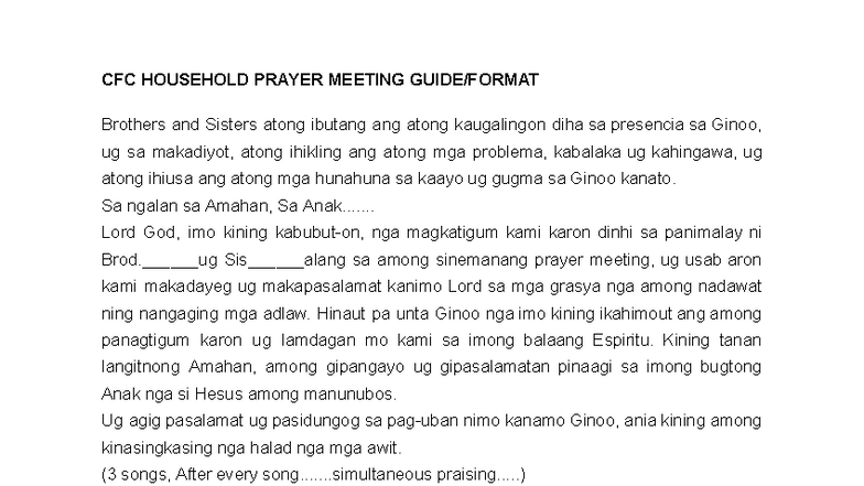 CFC Household Prayer Meeting Guide - CFC HOUSEHOLD PRAYER MEETING GUIDE ...