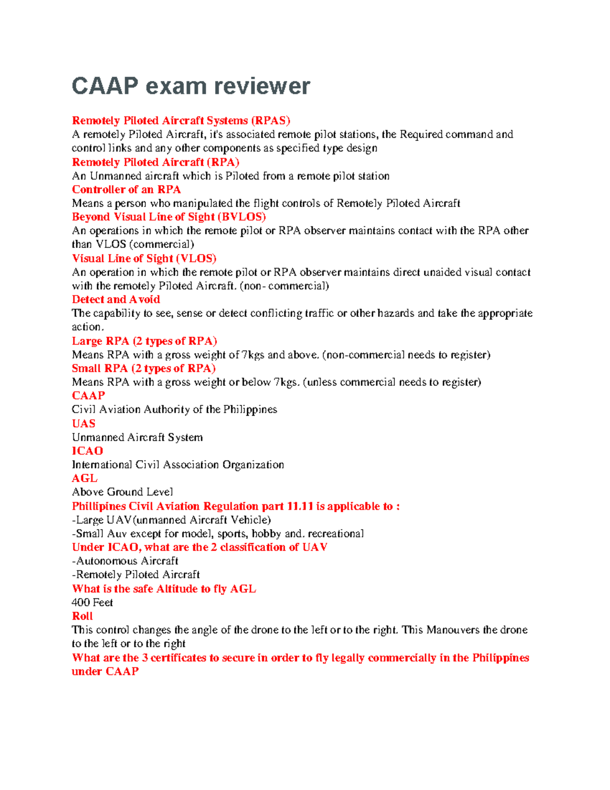 CAAP-Exam-Reviewer: Essential Concepts for RPAS & UAV Operations - Studocu