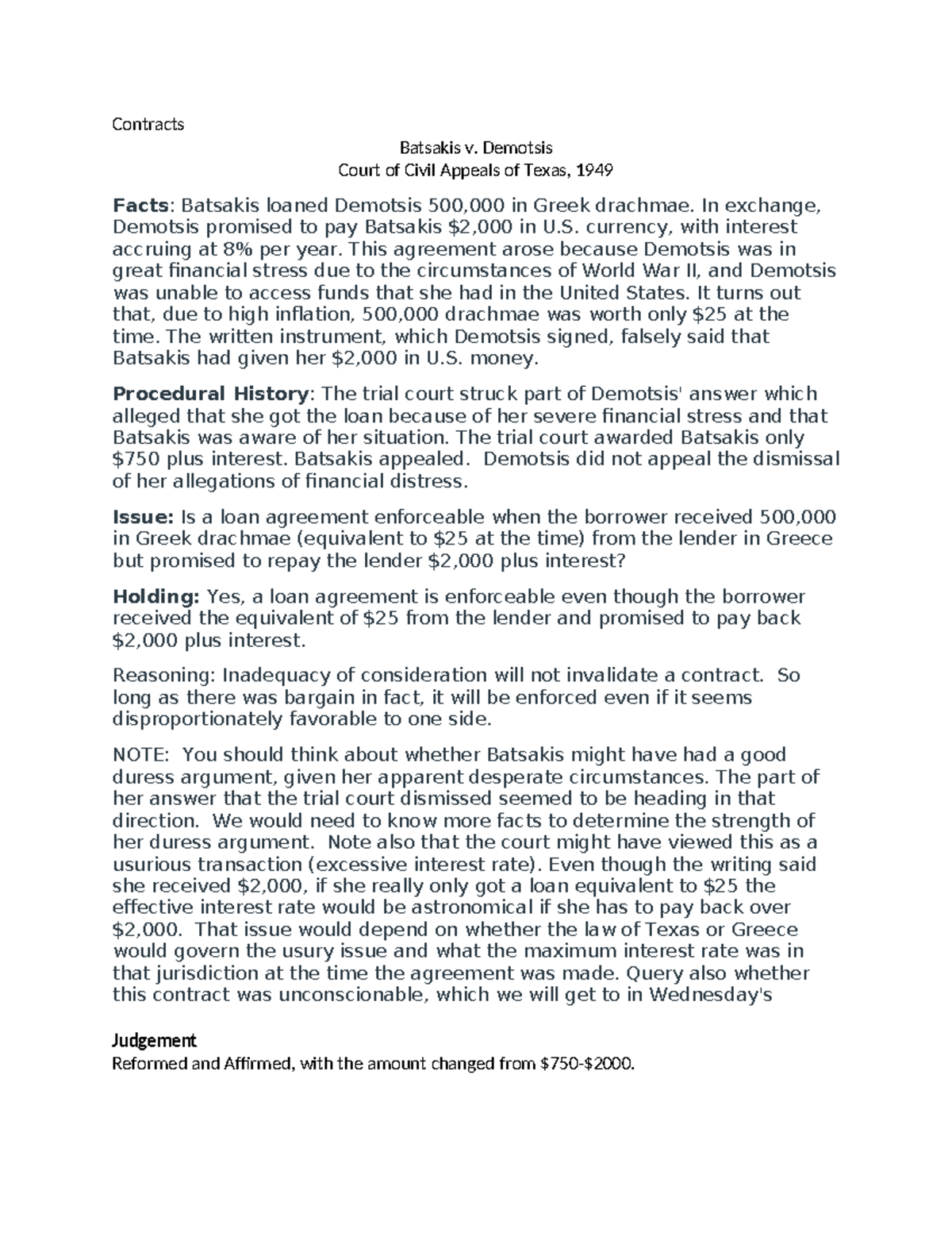 Batsakis v. Demotsis - Brief - Contracts Batsakis v. Demotsis Court of ...