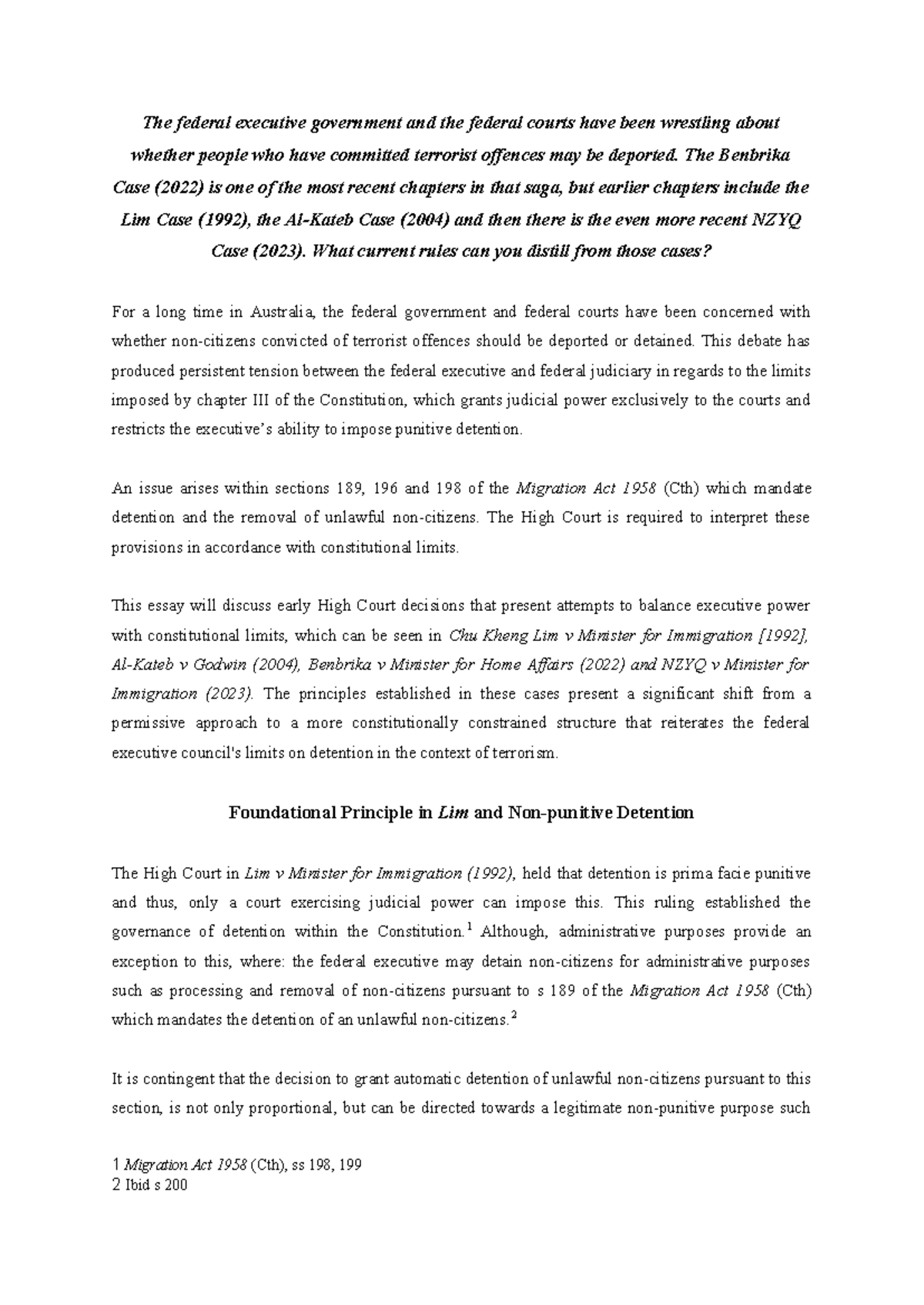 Constitutional Law Essay: Immigration Detention & Terrorism Cases ...