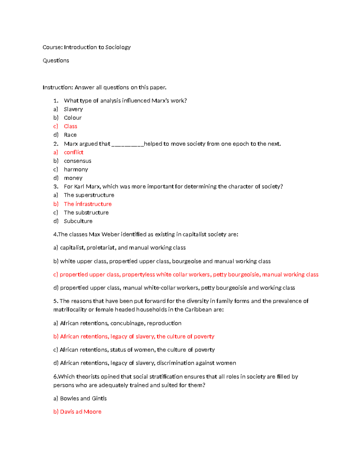 Introduction to Sociology Exam Questions (SOC101) - Studocu