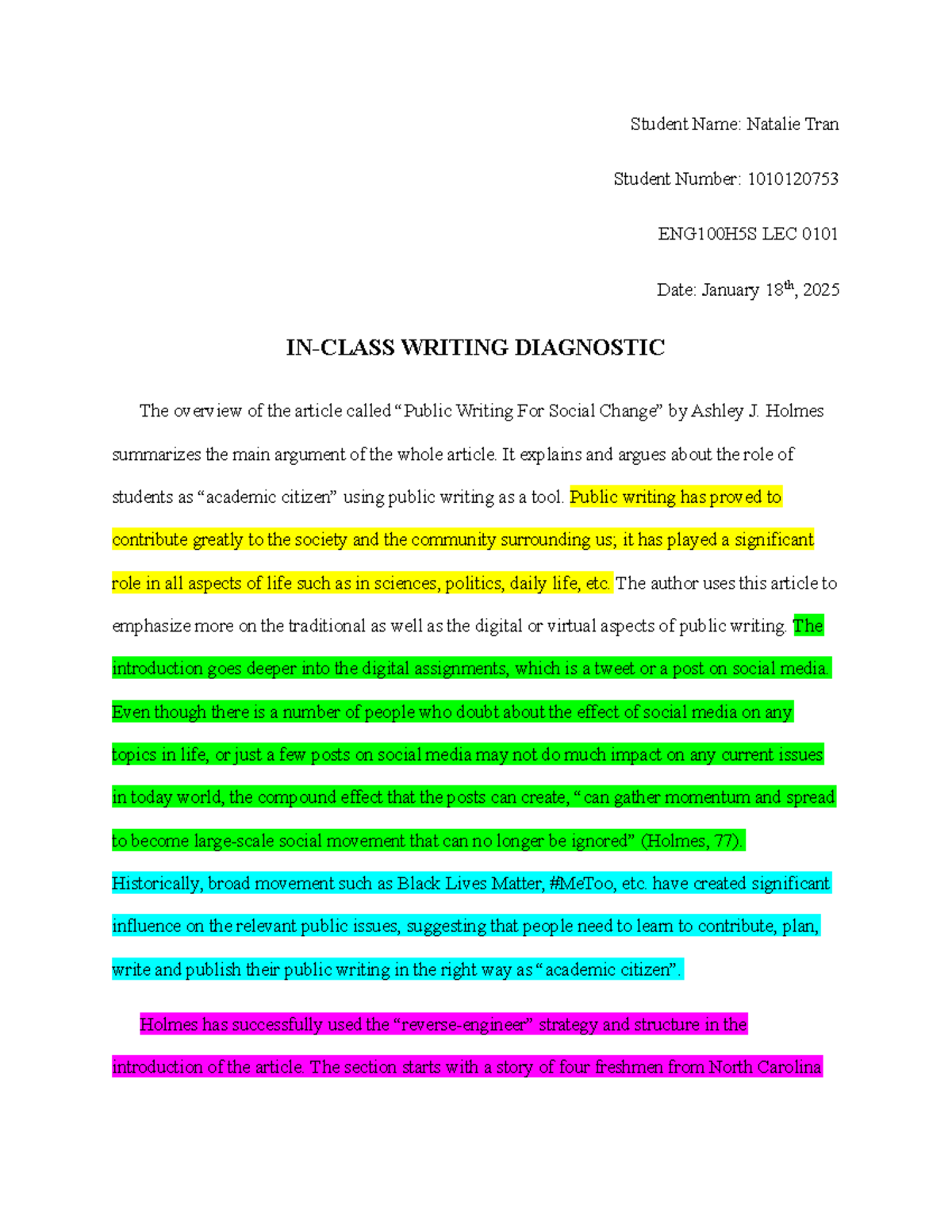 ENG100H5S Writing Diagnostic: Analyzing Public Writing's Impact - Studocu
