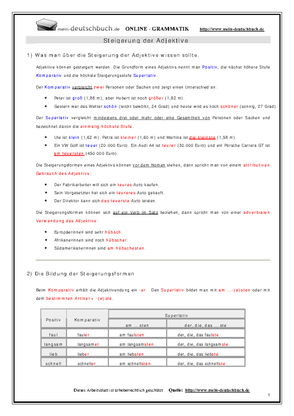 ONLINE GRAMMATIK: Steigerung der Adjektive - Grundlagen und Beispiele ...