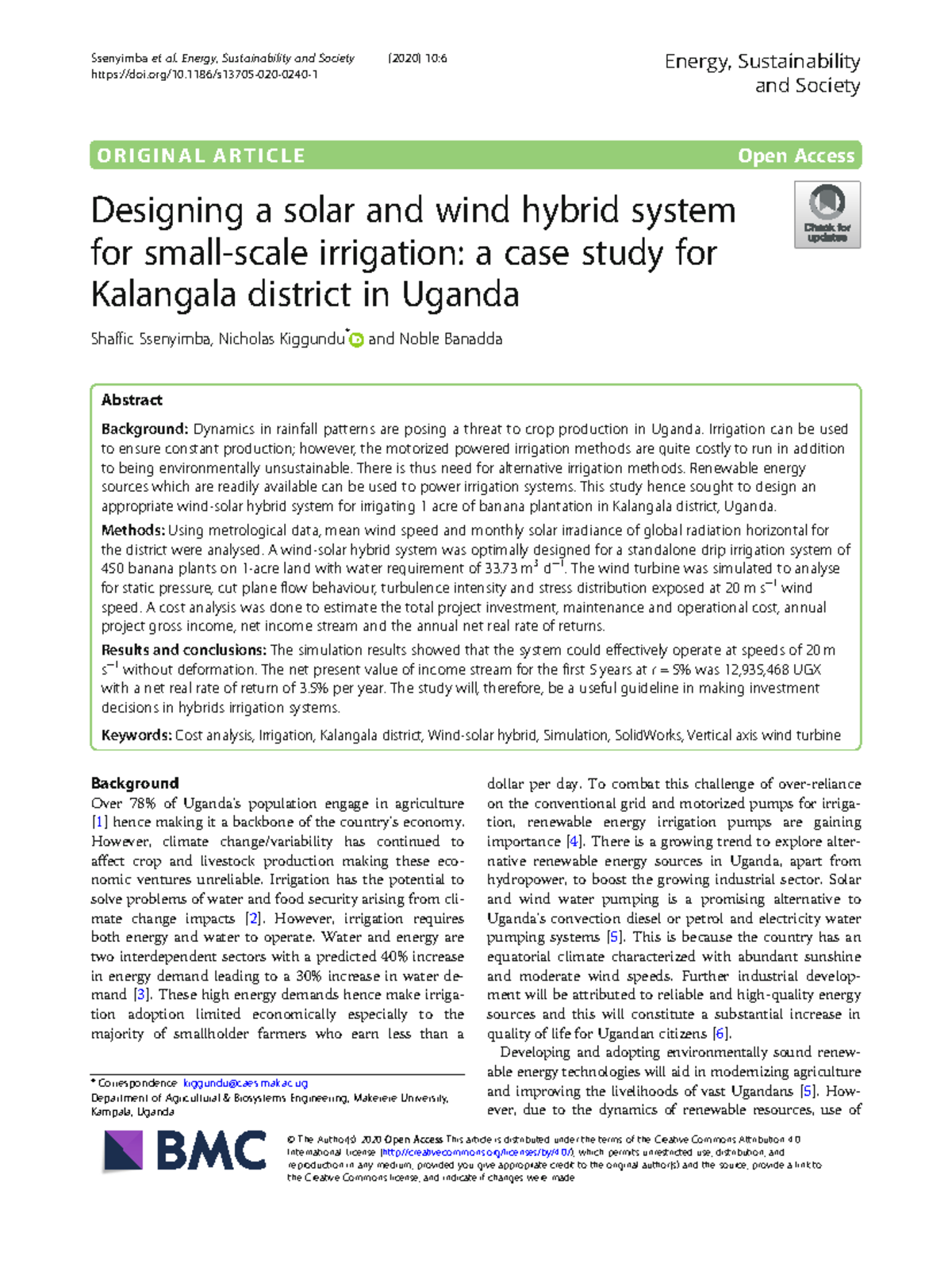Designing a Wind-Solar Hybrid Irrigation System for Kalangala, UGA ...
