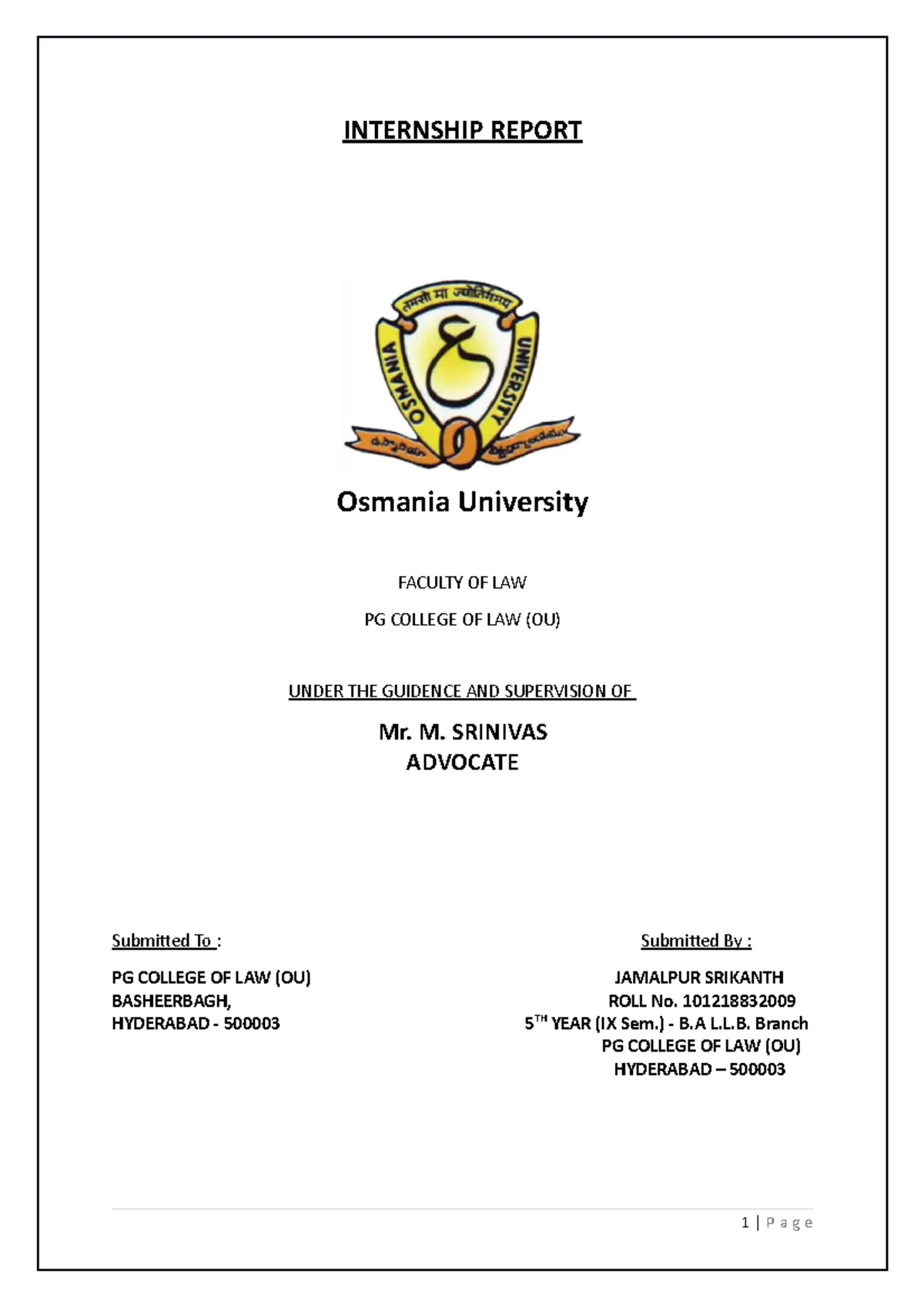 Internship Report 092022 - J Srikanth - Final - INTERNSHIP REPORT ...