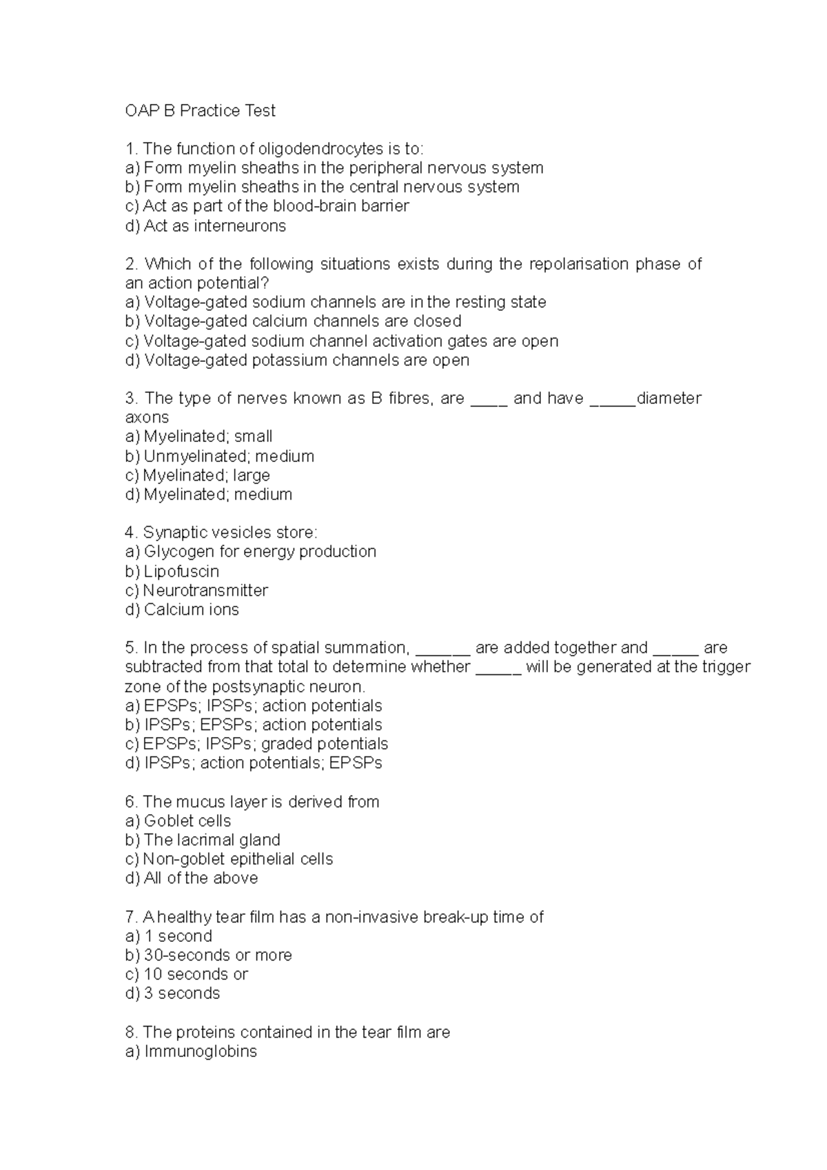 Ophthalmic Anatomy and Physiology - Practice Test Questions - OAP B ...