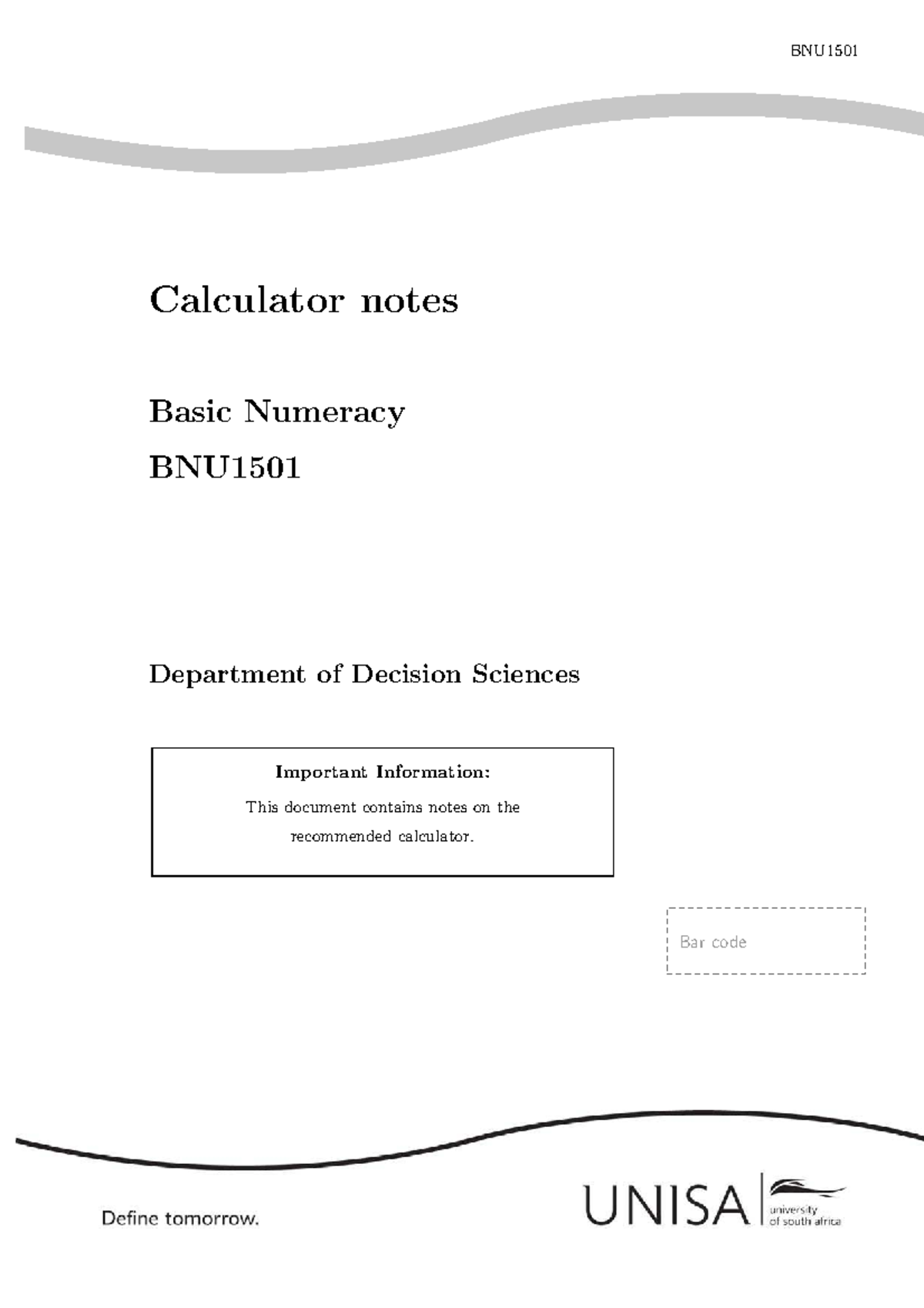 BNU 1501 Calculator Notes - Calculator notes Basic Numeracy BNU ...