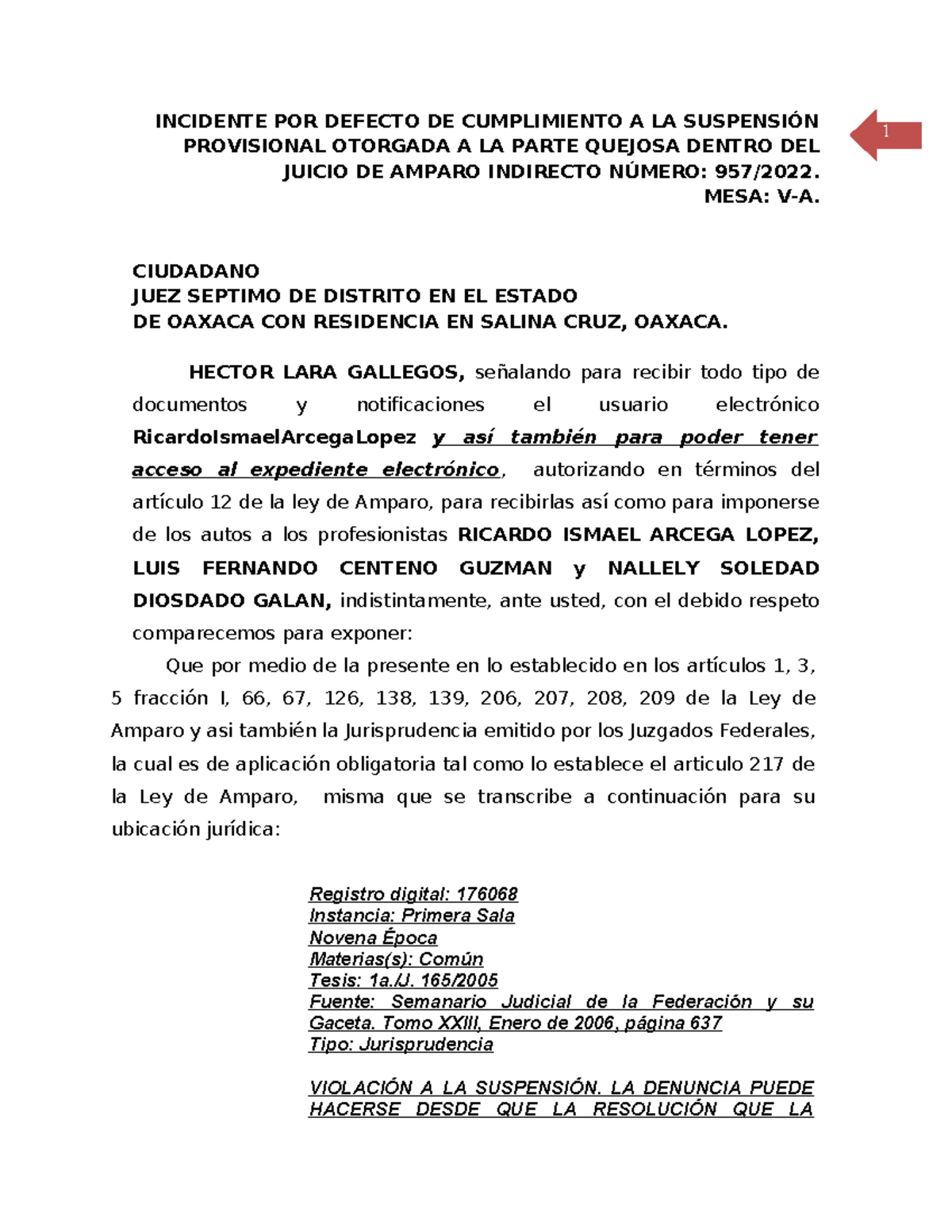 Incidente por Defecto de Cumplimiento a la Suspensión Provisional en Amparo - Studocu