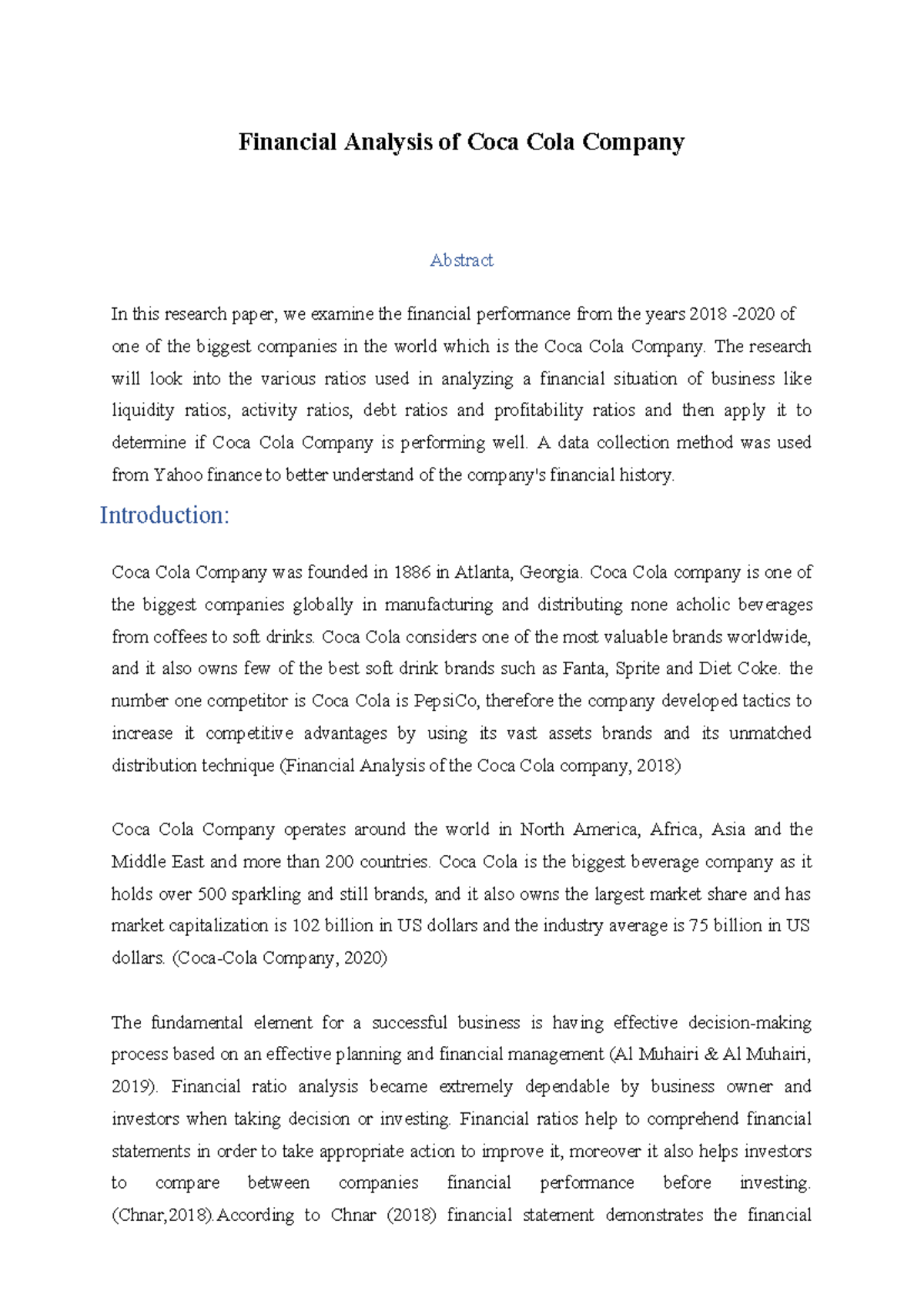 Financial Performance Analysis of Coca Cola Co. (2018-2020) - Studocu