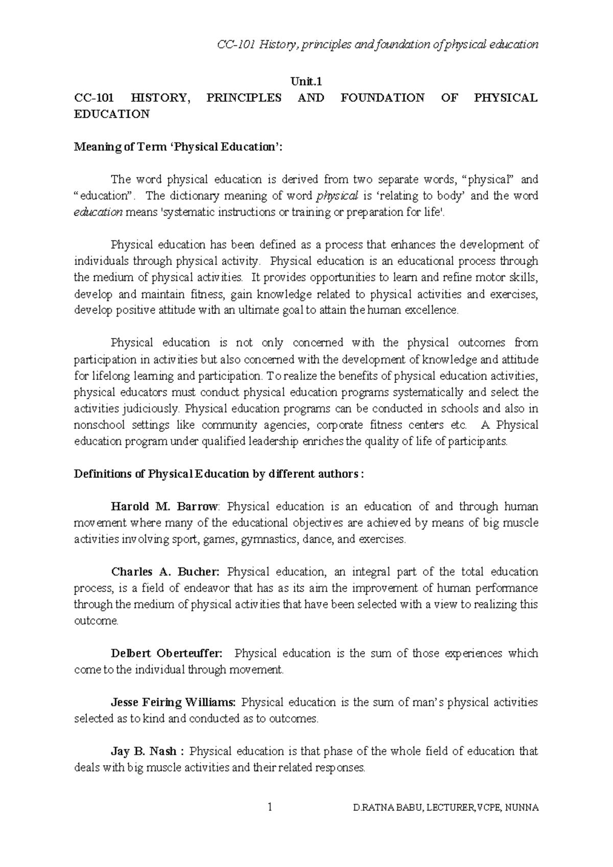 CC-101: History and Principles of Physical Education Overview - Studocu