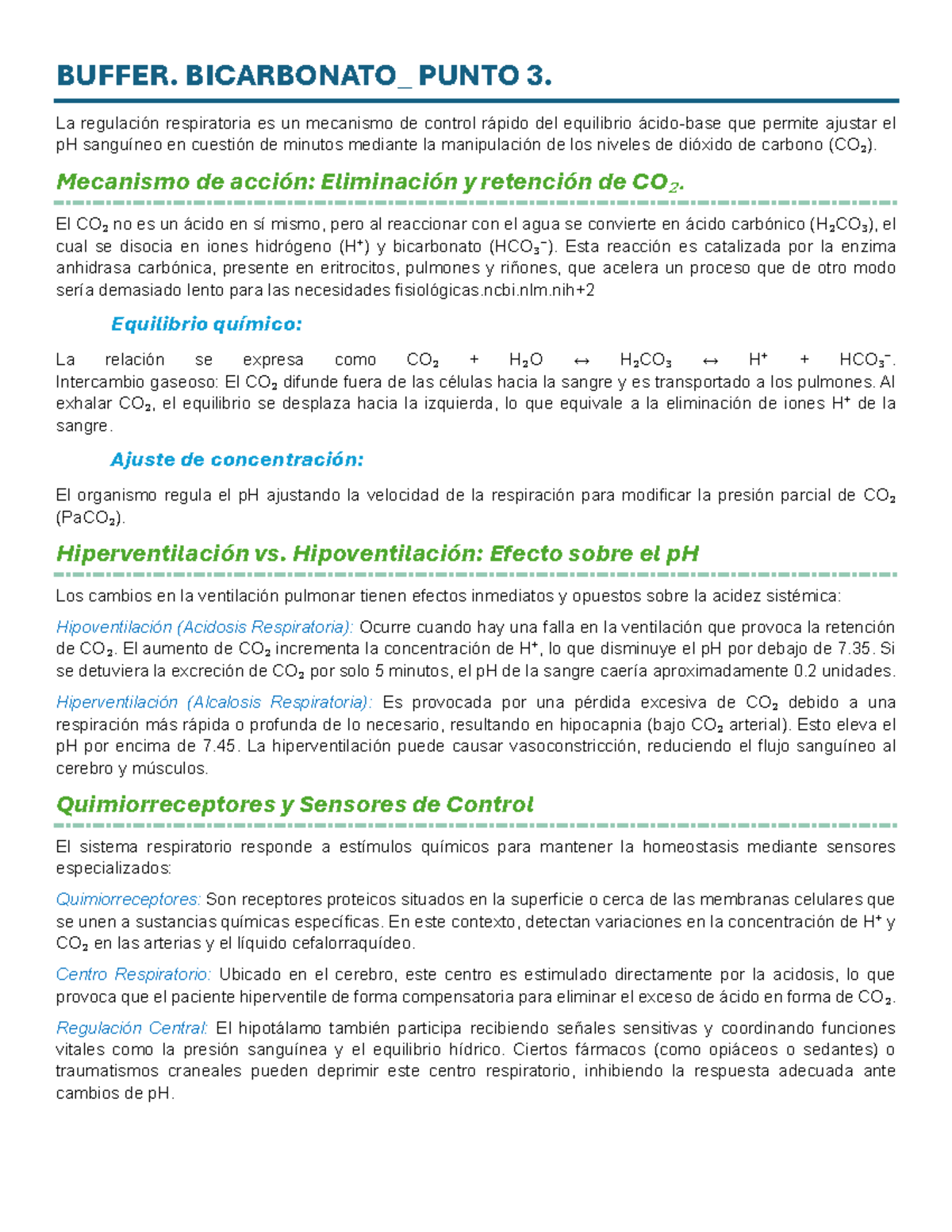 Regulación del pH Sanguíneo: Buffer Bicarbonato y Respiración - Studocu