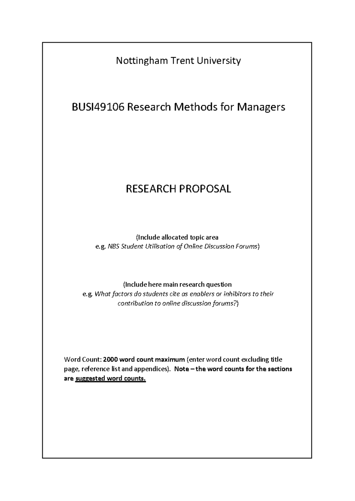 BUSI49106 Research Proposal: Suggested Structure & Word Count Guidelines - Studocu