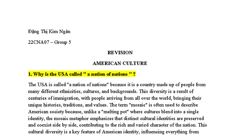 Revision Notes on American Culture (22CNA07) - Studocu