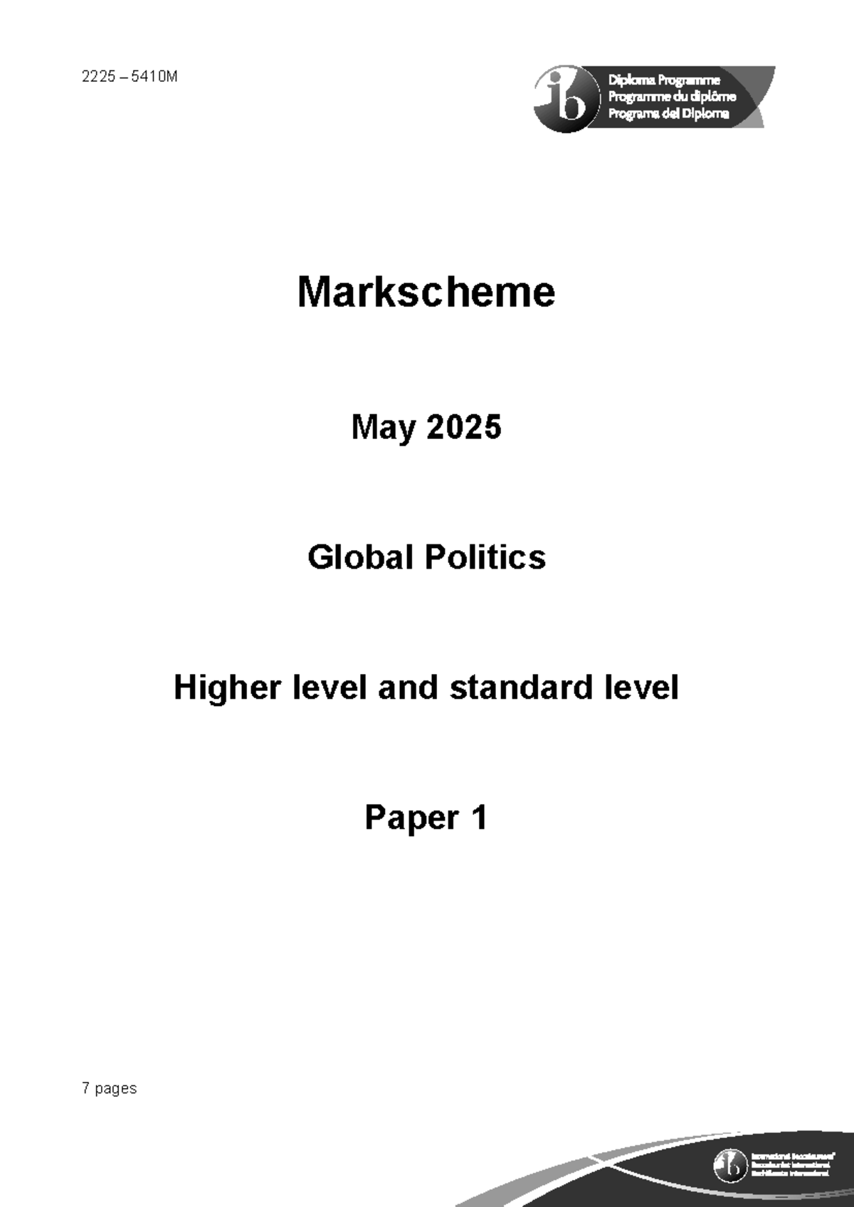 5410M Global Politics Paper 1 Markscheme May 2025 Analysis - Studocu