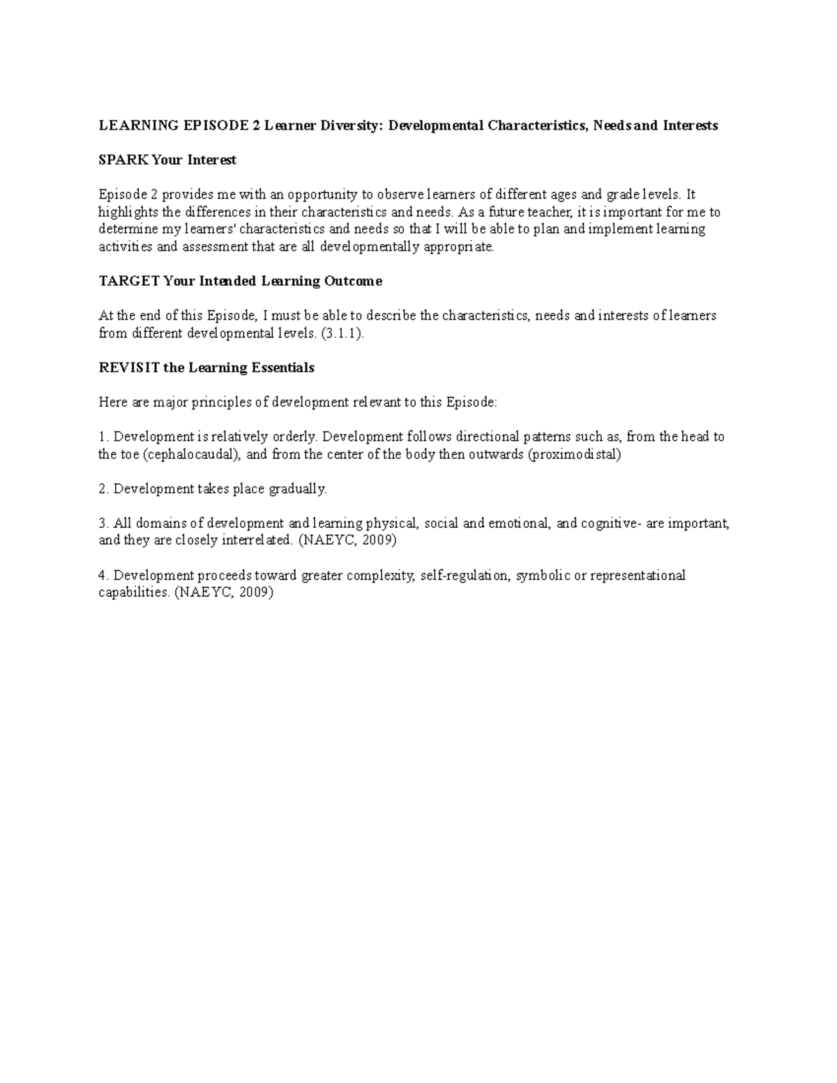 FS 1 Episode 2 - Observing Learner Diversity and Development Characteristics - Studocu