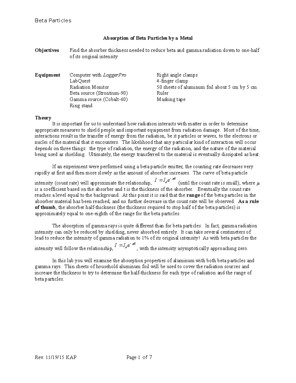 Beta Particles Absorption of Beta Particles a Metal - Studocu