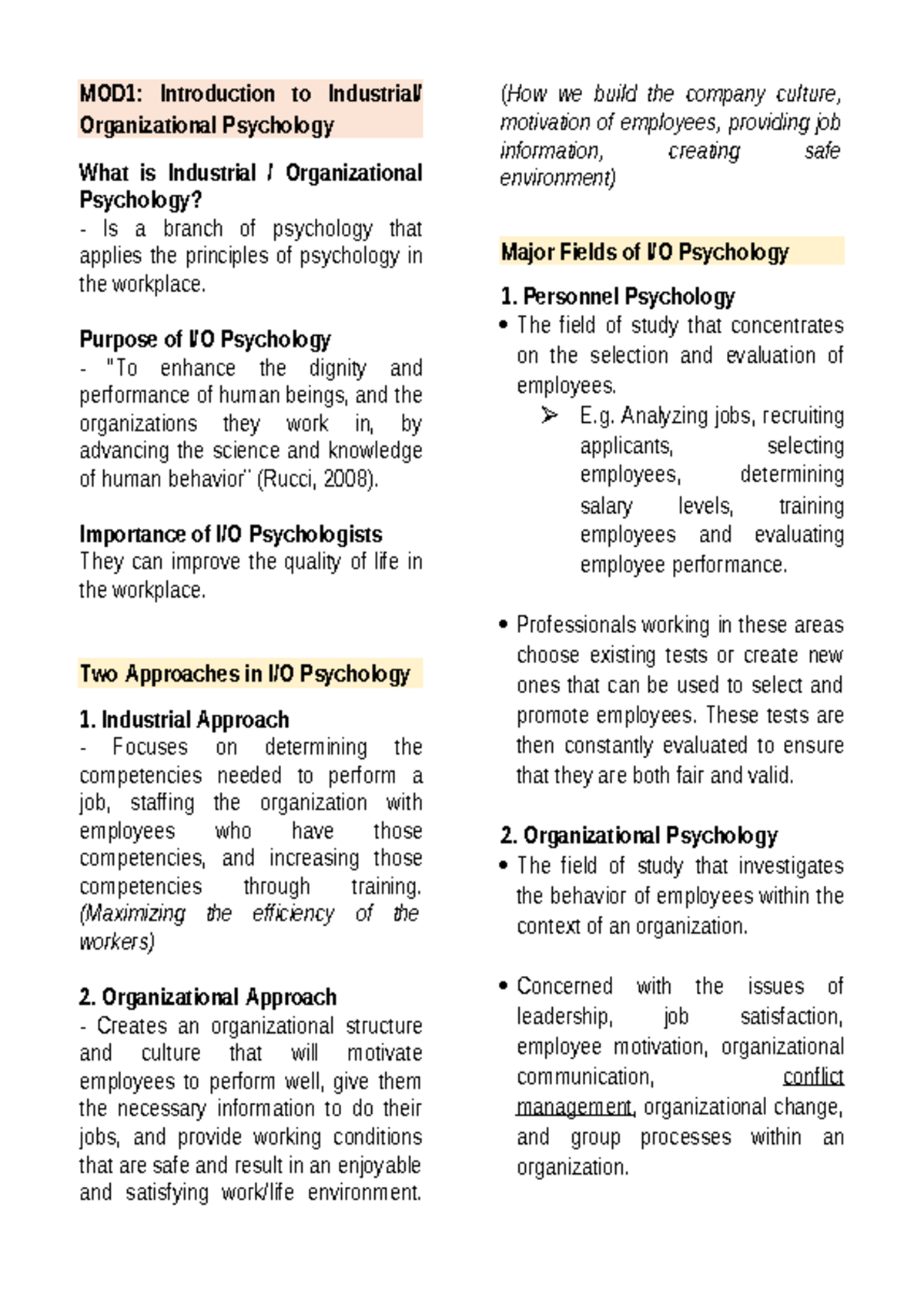 MOD1: Intro to Industrial Organizational Psychology - Studocu