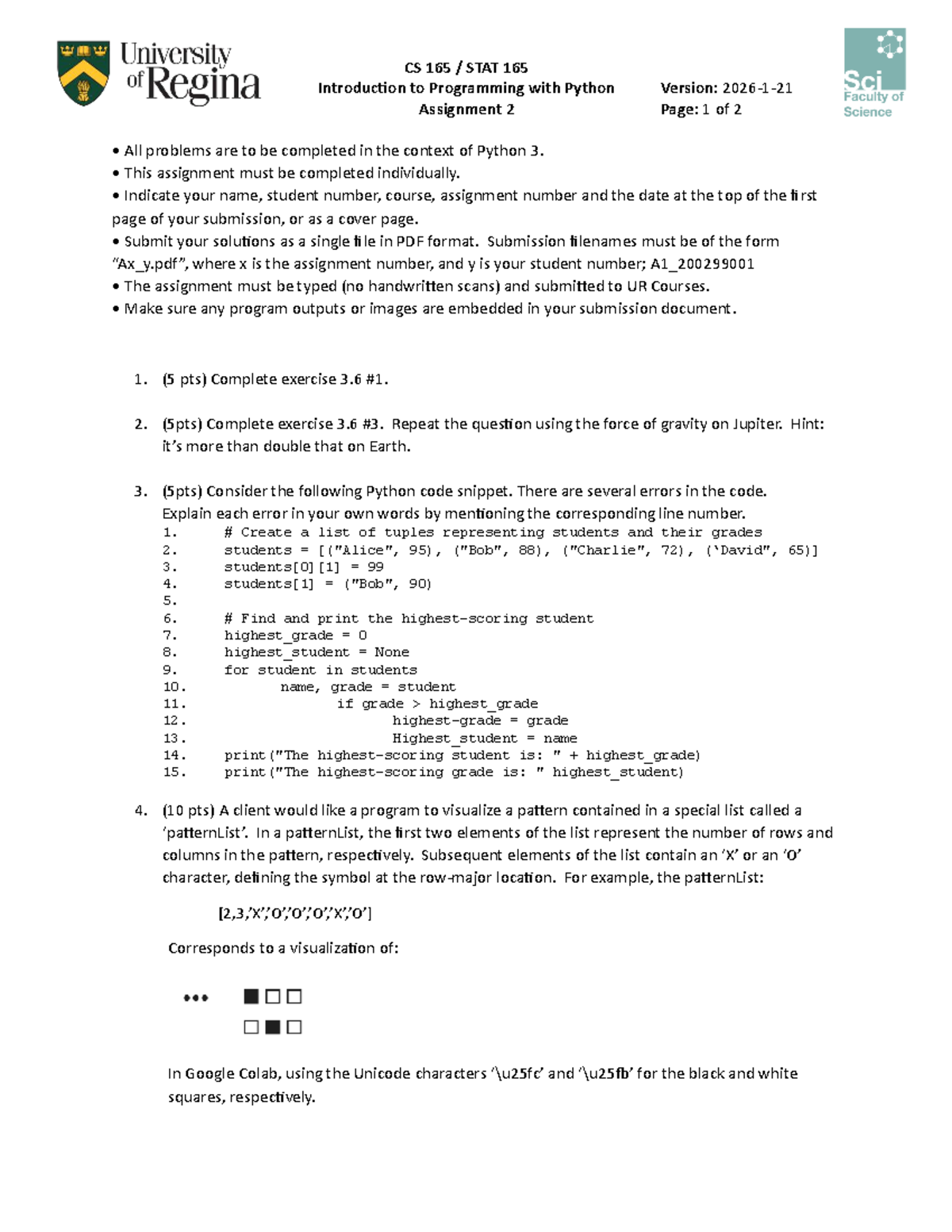 CS 165 Assignment 2: Python Programming Practice Materials - Studocu