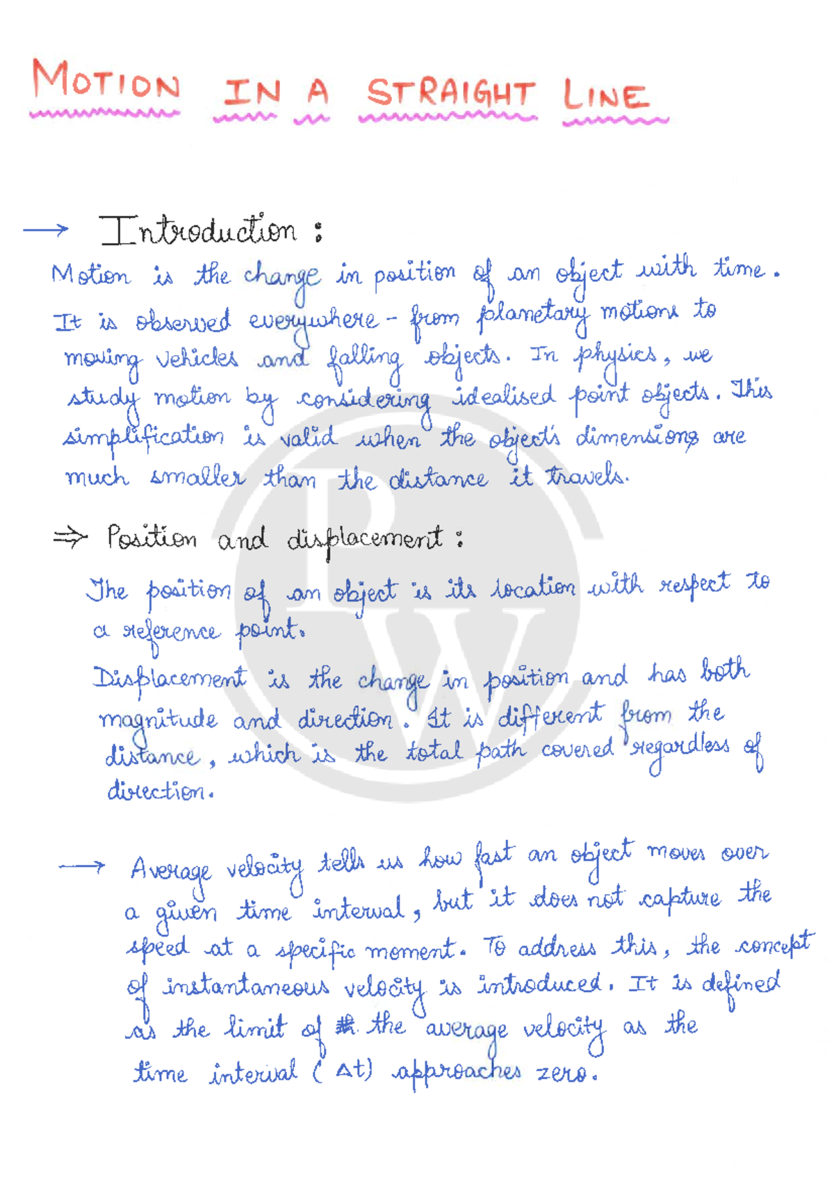 Motion in a Straight Line - Physics Lecture Notes - Studocu