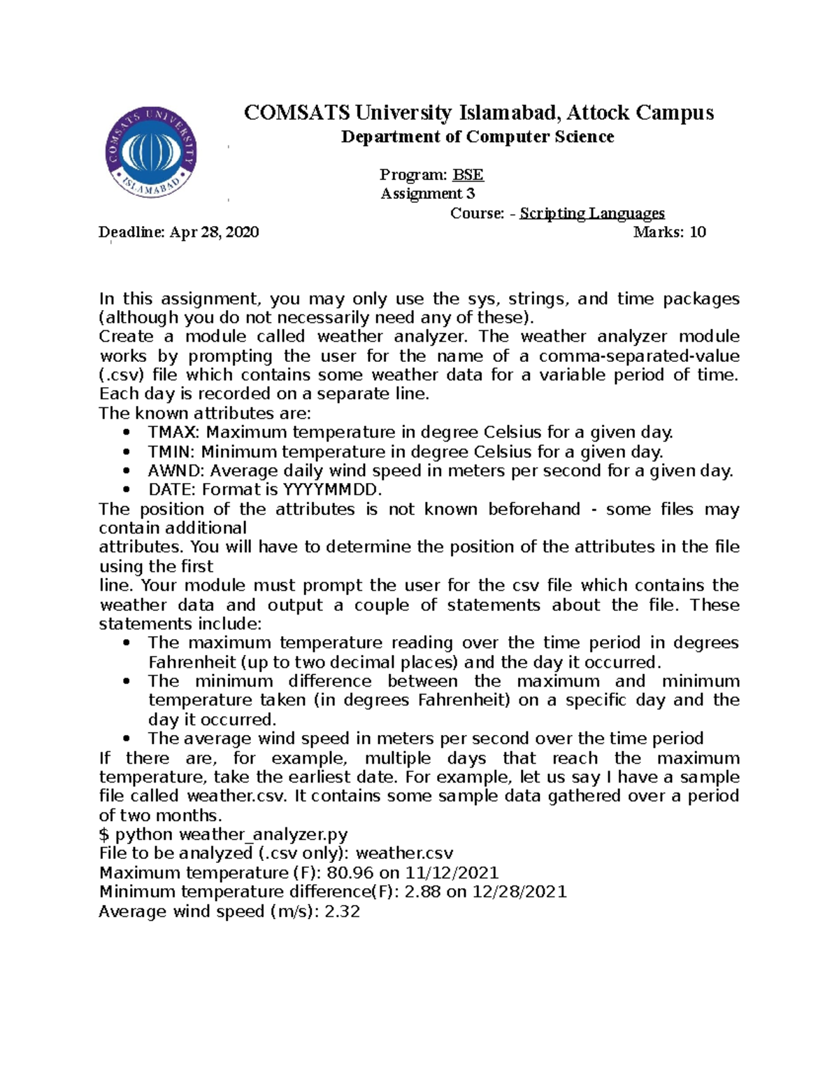 SL Asg3 Sp21 - Bfh - COMSATS University Islamabad, Attock Campus ...