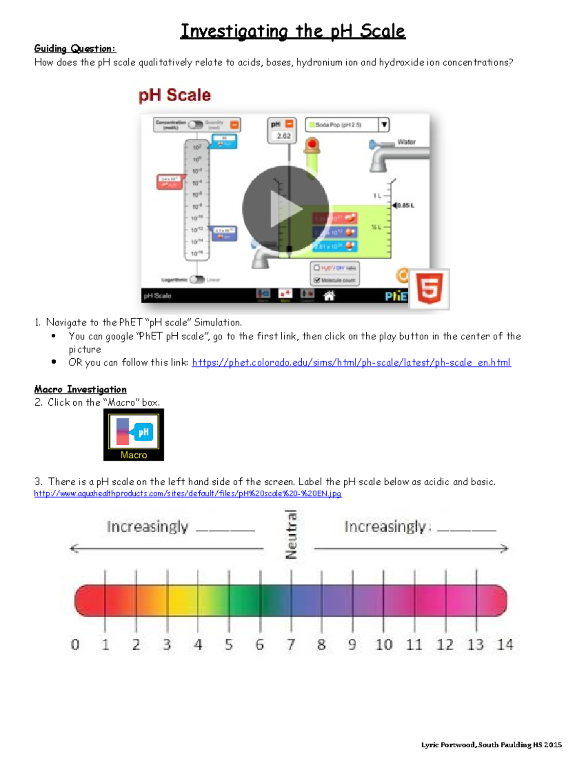 Investigating the pH Scale: PhET Simulation 4165 7555 Guide - Studocu