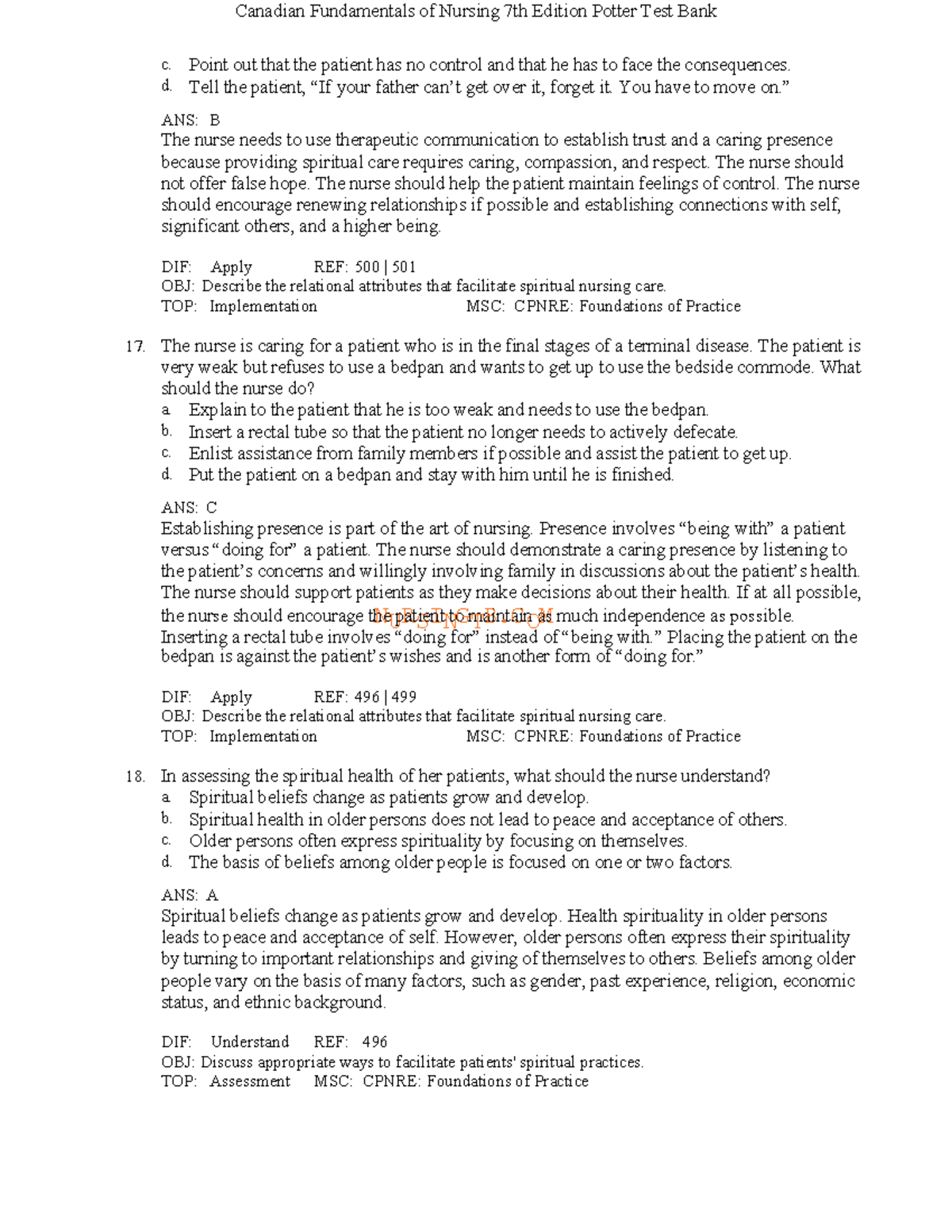 CPNRE: Test Bank for Canadian Fundamentals of Nursing 7th Edition - Studocu