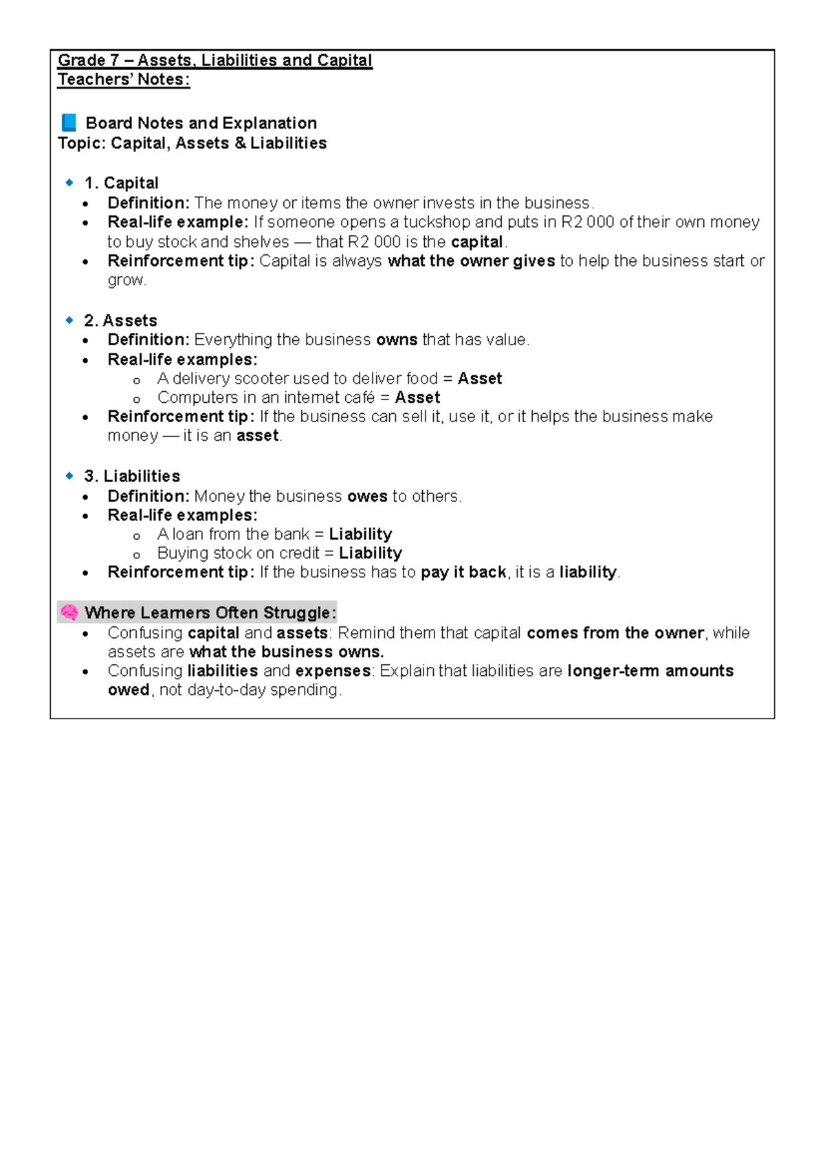 Grade 7 Economics Notes: Assets, Liabilities, Income & Budgeting - Studocu