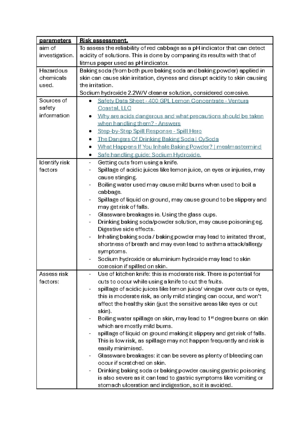 Risk Assessment: Evaluating pH Indicator Safety and Hazards - Studocu