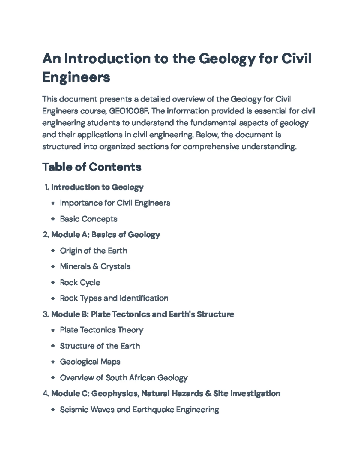 Comprehensive Guide to Geology for Civil Engineers (GEOL101) - Studocu