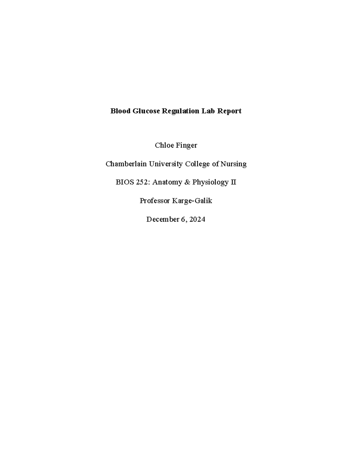 BIOS252 W6 Lab Report: Blood Glucose Regulation Insights - Studocu