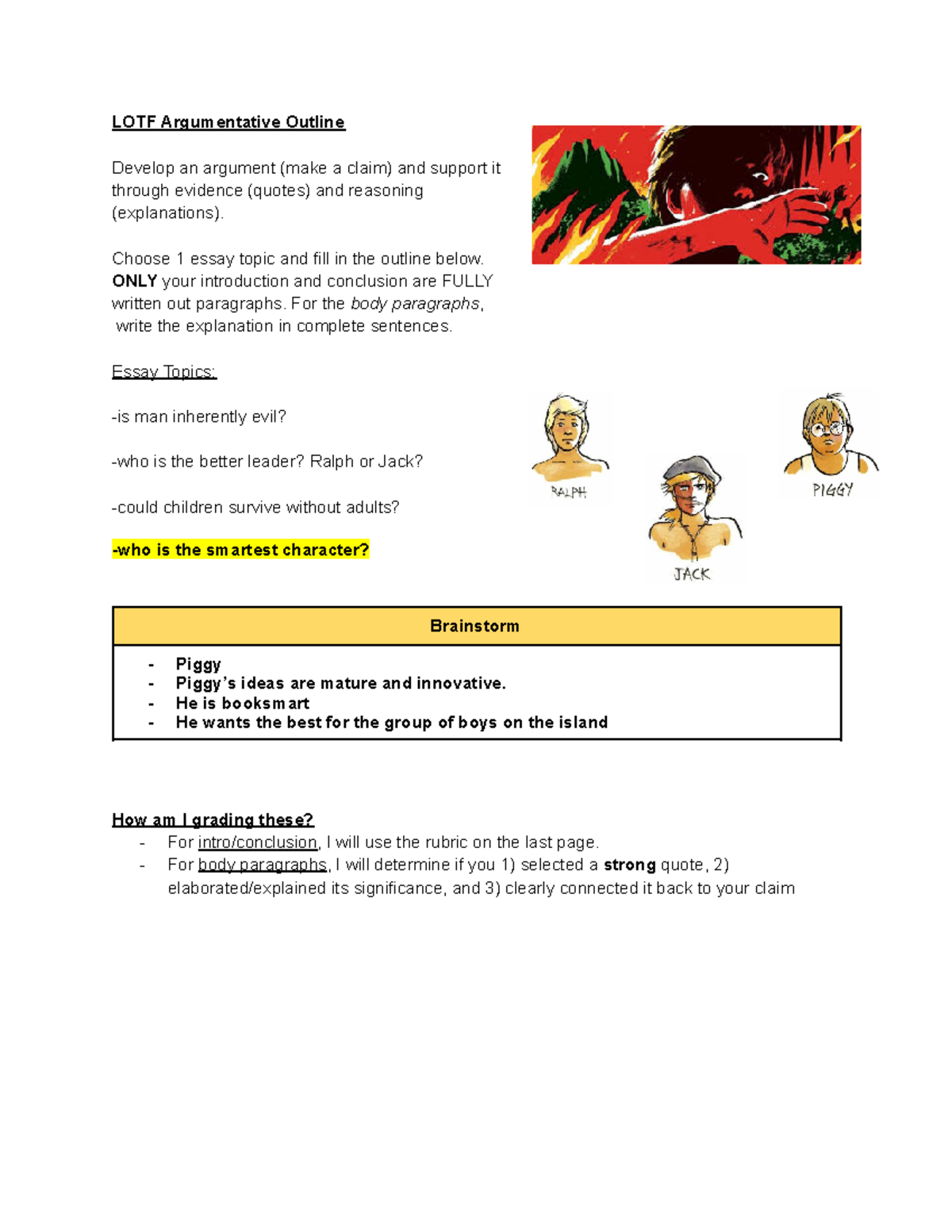 Lord Of The Flies Full Argumentative Essay - LOTF Argumentative Outline ...