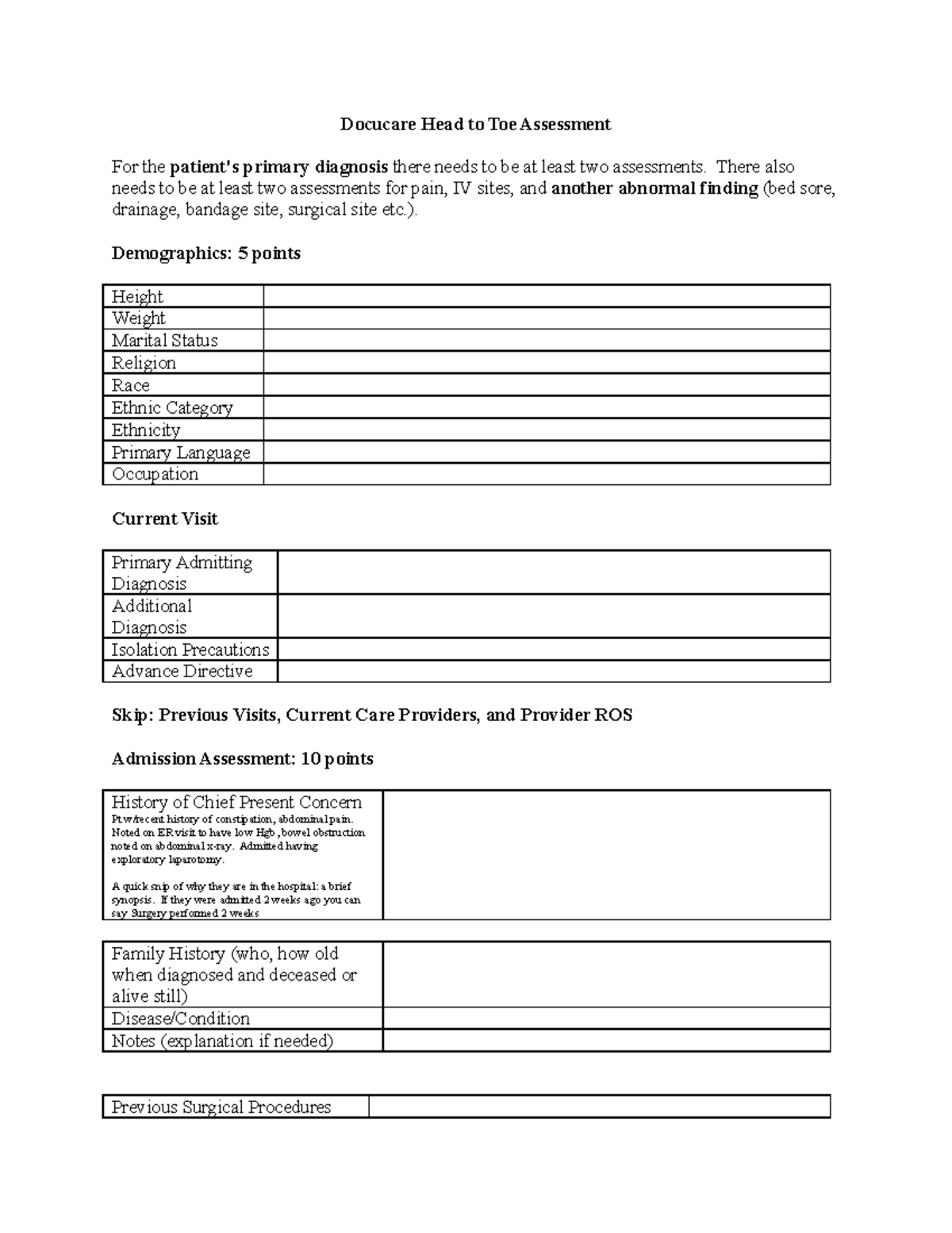 Docucare-Head-to-Toe Clinical Assessment Form and Guidelines - Studocu
