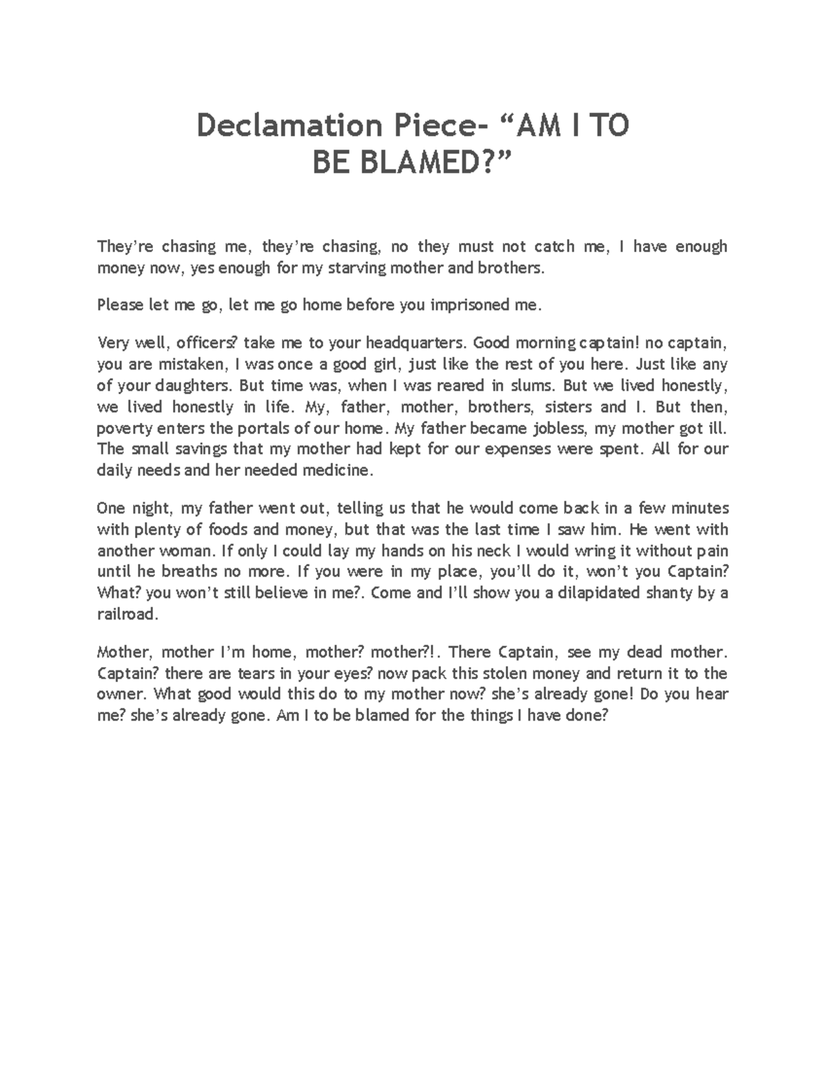Declamation I: Am I to Be Blamed? A Reflection on Poverty - Studocu