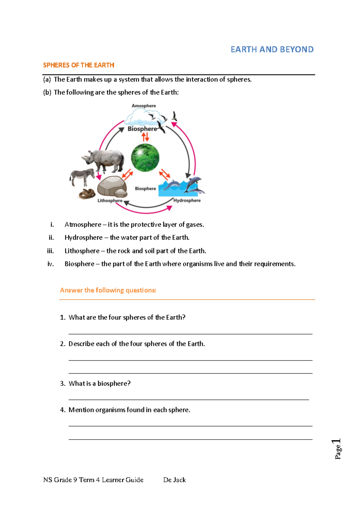 NS Grade 9 Term 4 Earth Spheres & Rock Cycle Guide 2023 - Studocu